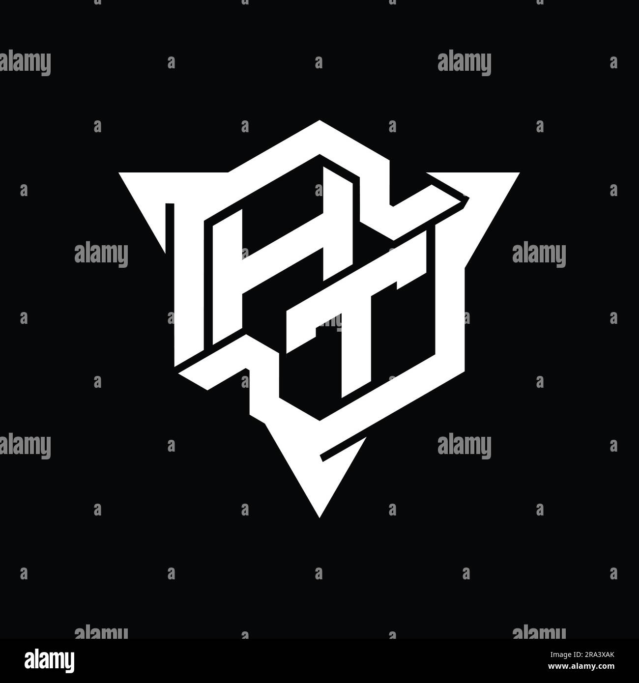 HT Letter Logo monogram hexagon shape with triangle outline gaming ...