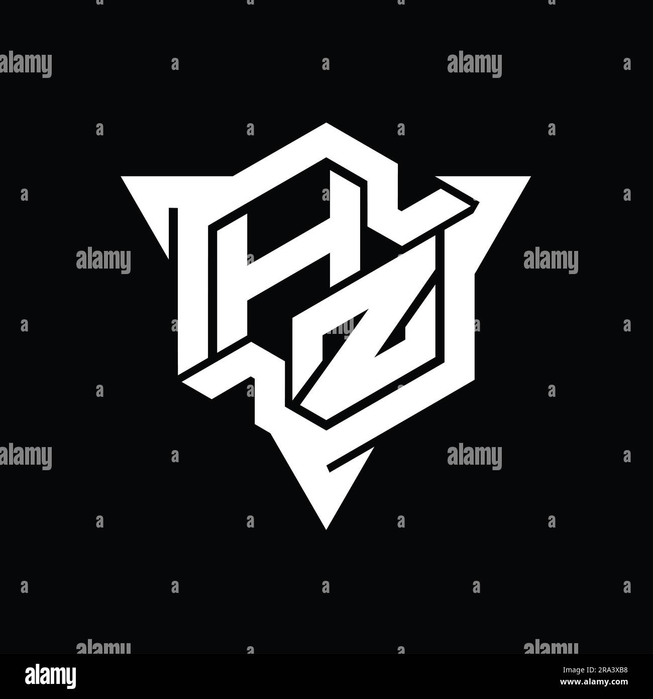 HZ Letter Logo monogram hexagon shape with triangle outline gaming style design template Stock ...