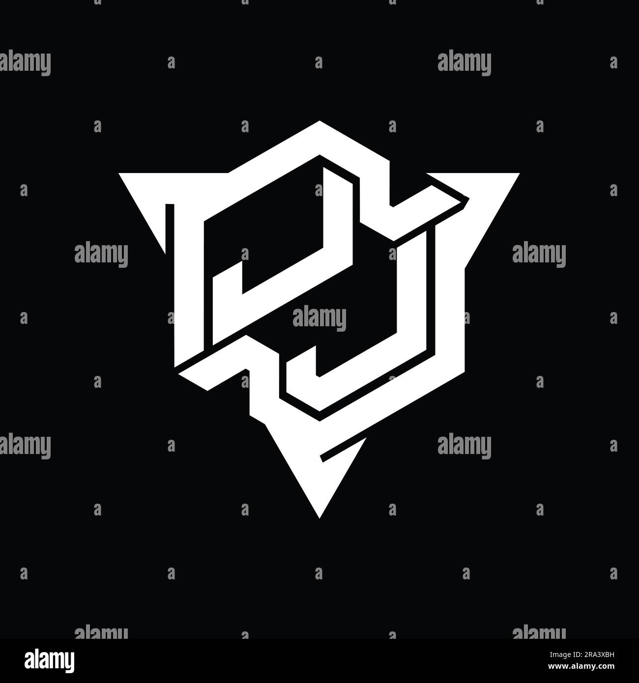 JJ Letter Logo monogram hexagon shape with triangle outline gaming style design template Stock ...