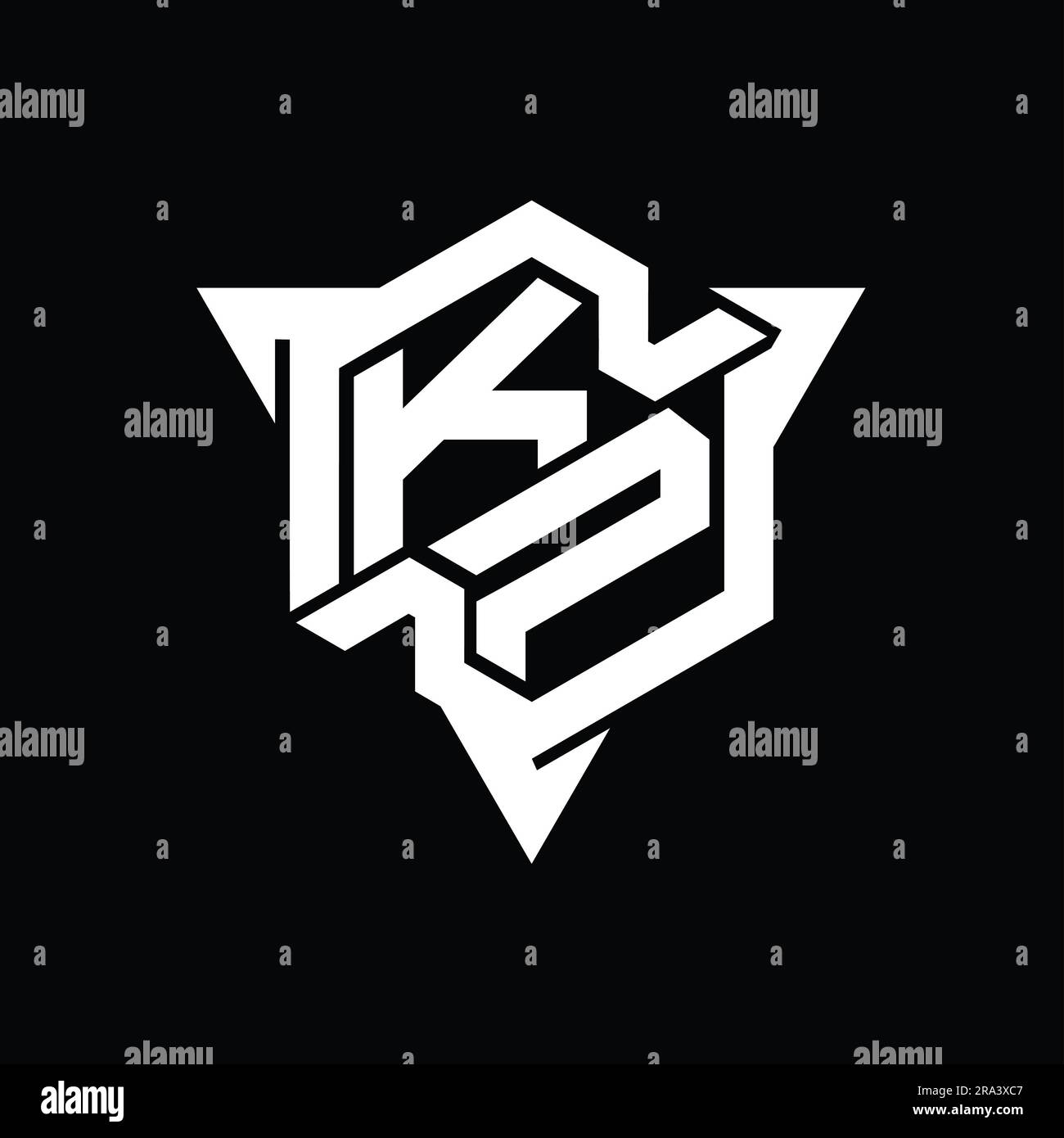 KP Letter Logo monogram hexagon shape with triangle outline gaming ...