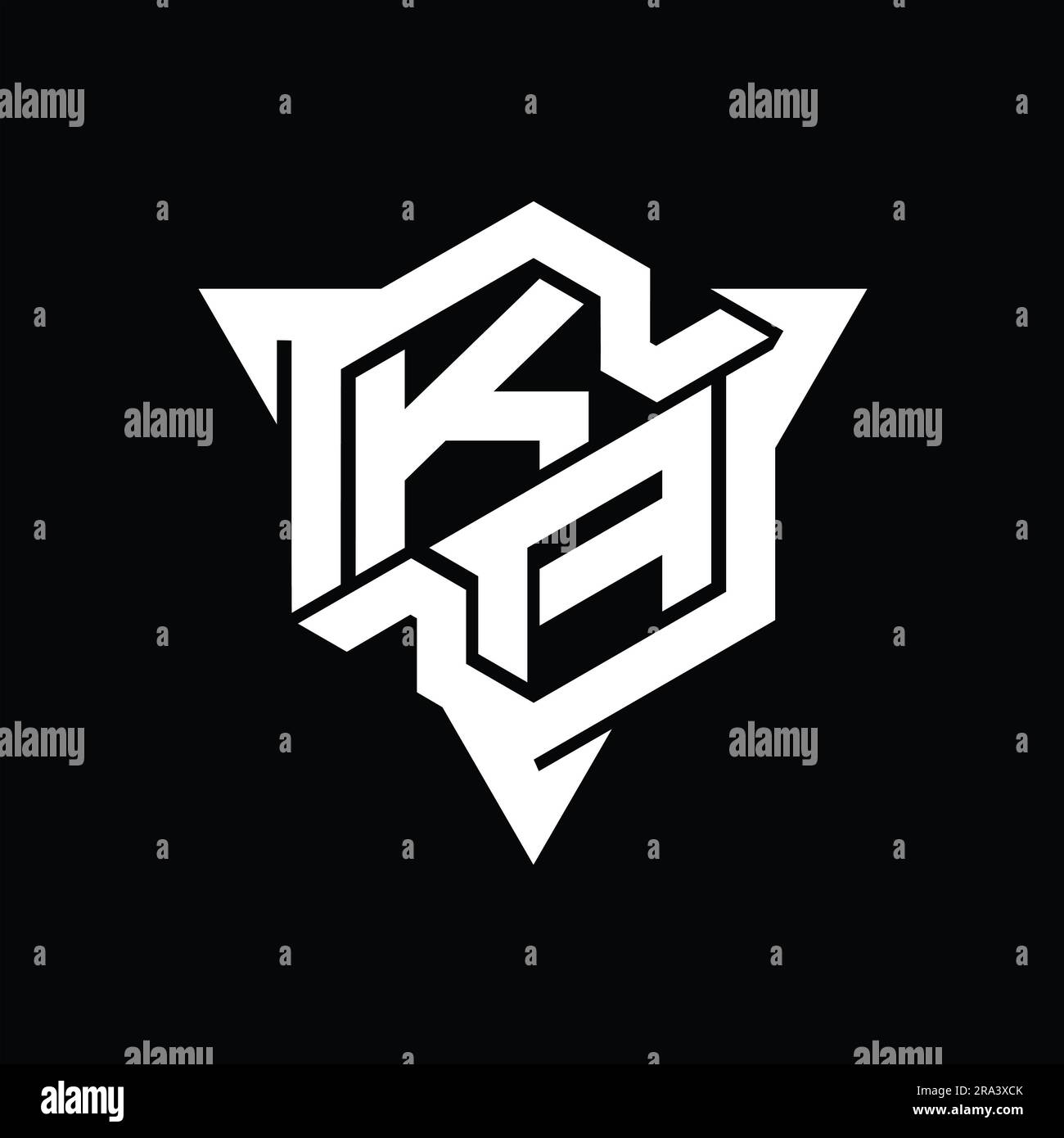KA Letter Logo monogram hexagon shape with triangle outline gaming ...