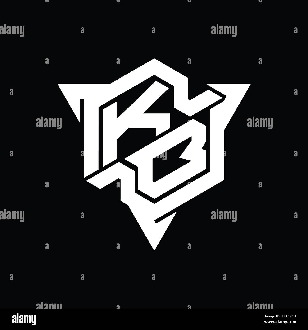KB Letter Logo monogram hexagon shape with triangle outline gaming ...