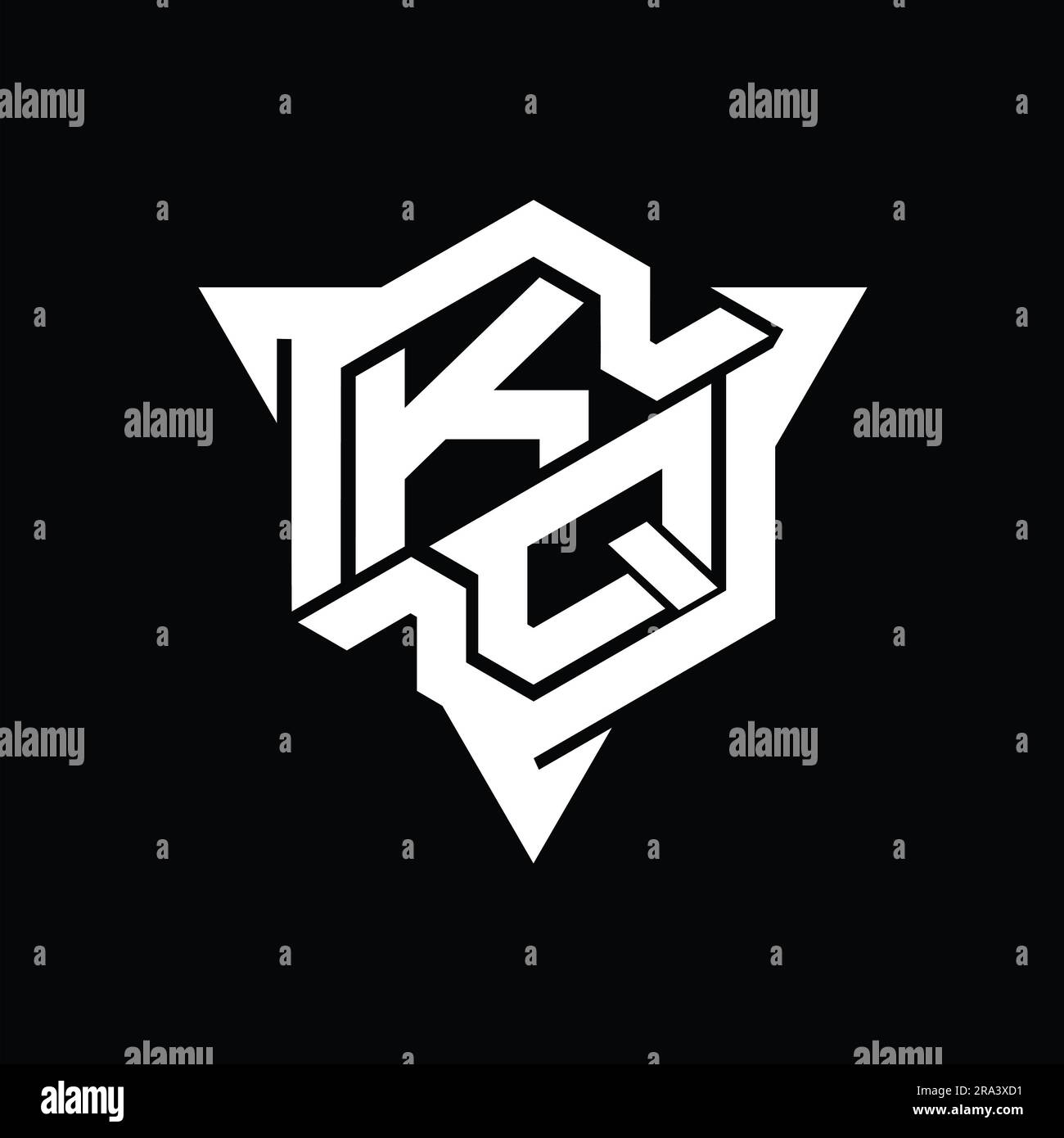 KQ Letter Logo monogram hexagon shape with triangle outline gaming style design template Stock ...