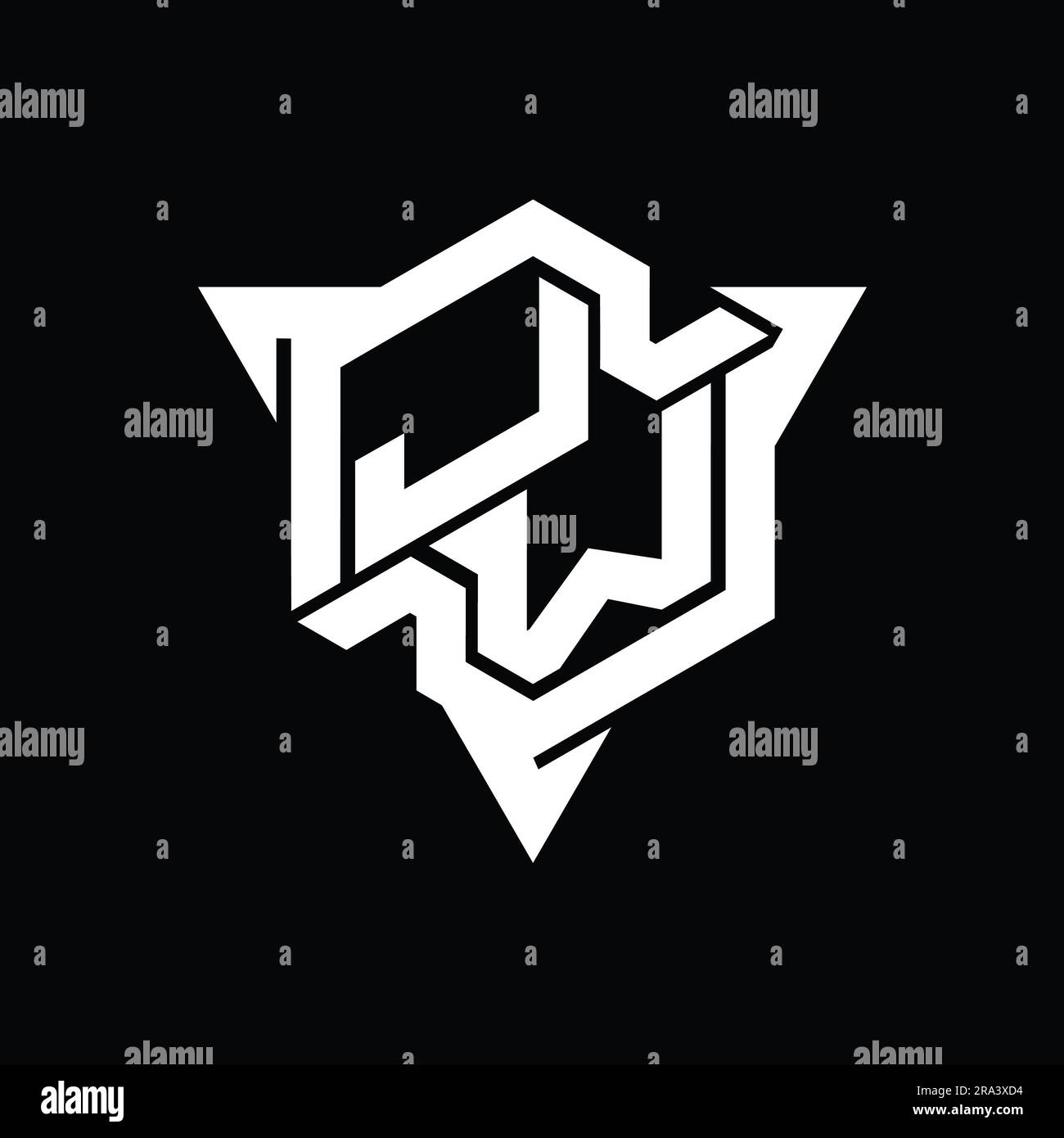 JW Letter Logo monogram hexagon shape with triangle outline gaming style design template Stock ...