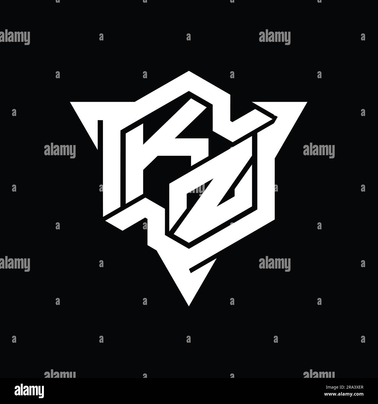 KZ Letter Logo monogram hexagon shape with triangle outline gaming ...