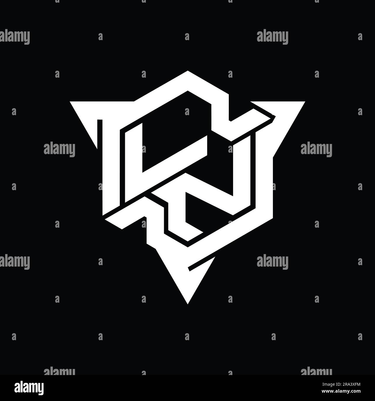LN Letter Logo monogram hexagon shape with triangle outline gaming style design template Stock ...
