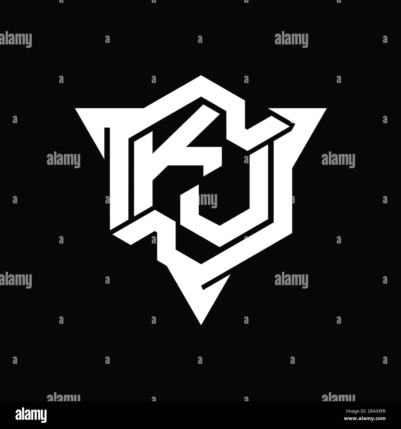 KV Letter Logo monogram hexagon shape with triangle outline gaming style design template Stock ...