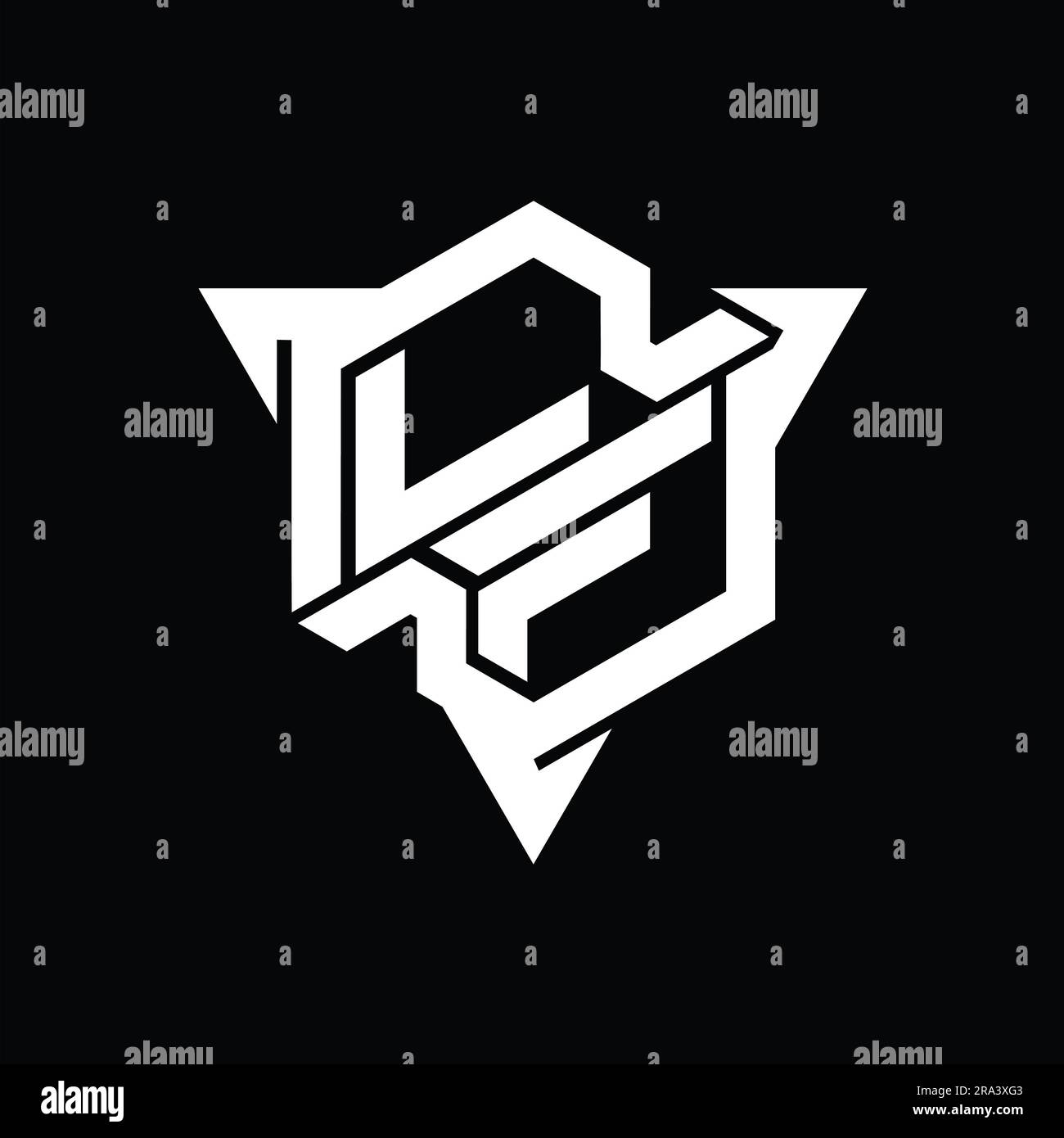 LF Letter Logo monogram hexagon shape with triangle outline gaming style design template Stock ...