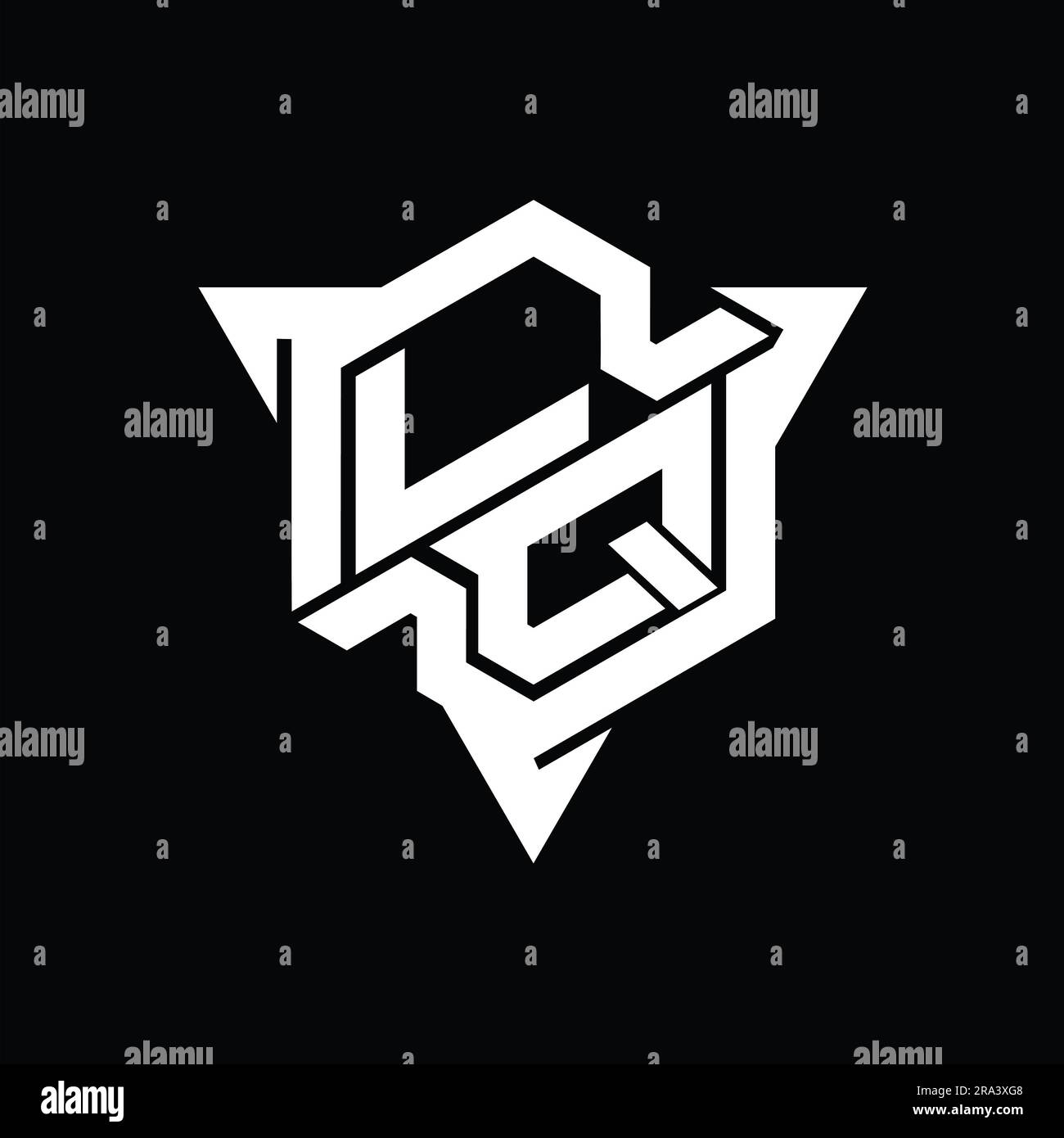LQ Letter Logo monogram hexagon shape with triangle outline gaming style design template Stock ...