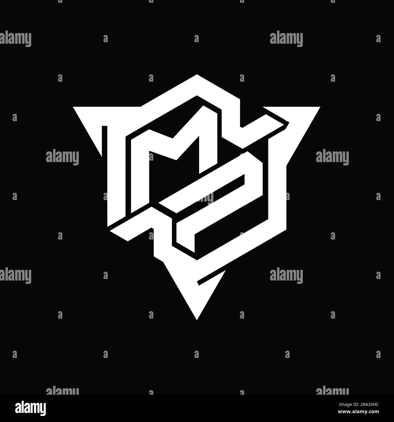 MP Letter Logo monogram hexagon shape with triangle outline gaming ...