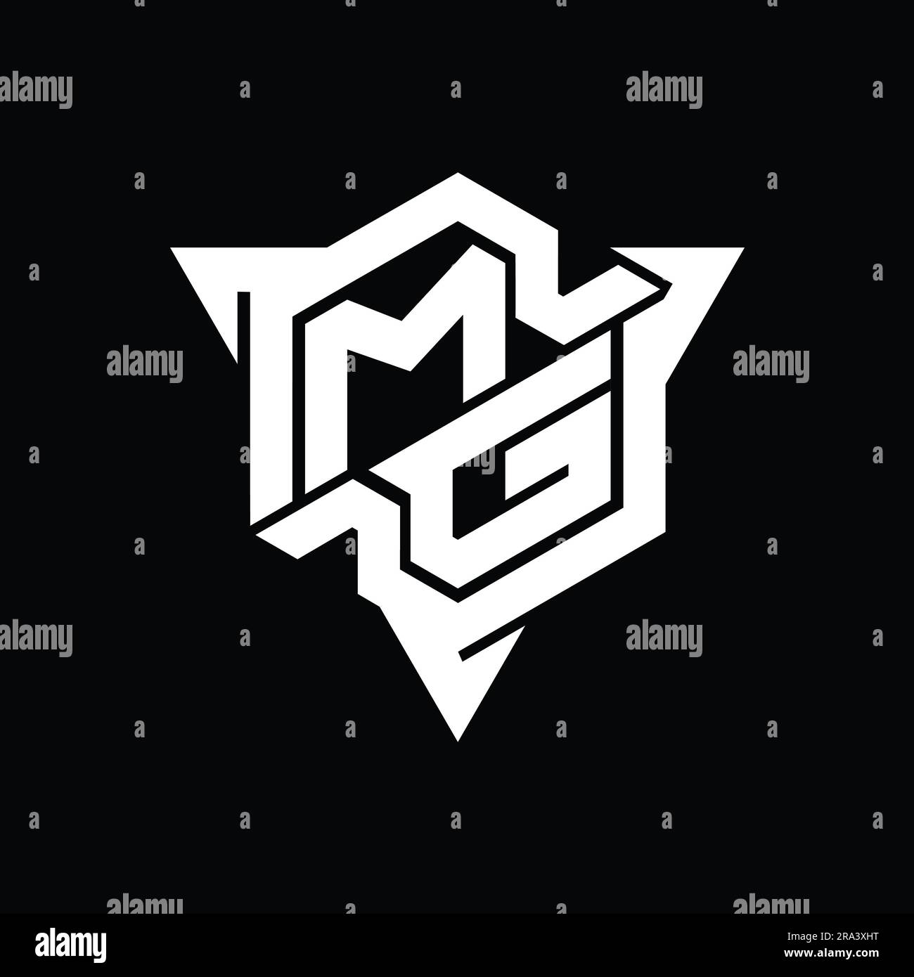 MG Letter Logo monogram hexagon shape with triangle outline gaming ...