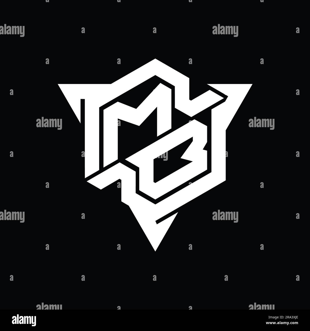 MB Letter Logo monogram hexagon shape with triangle outline gaming ...
