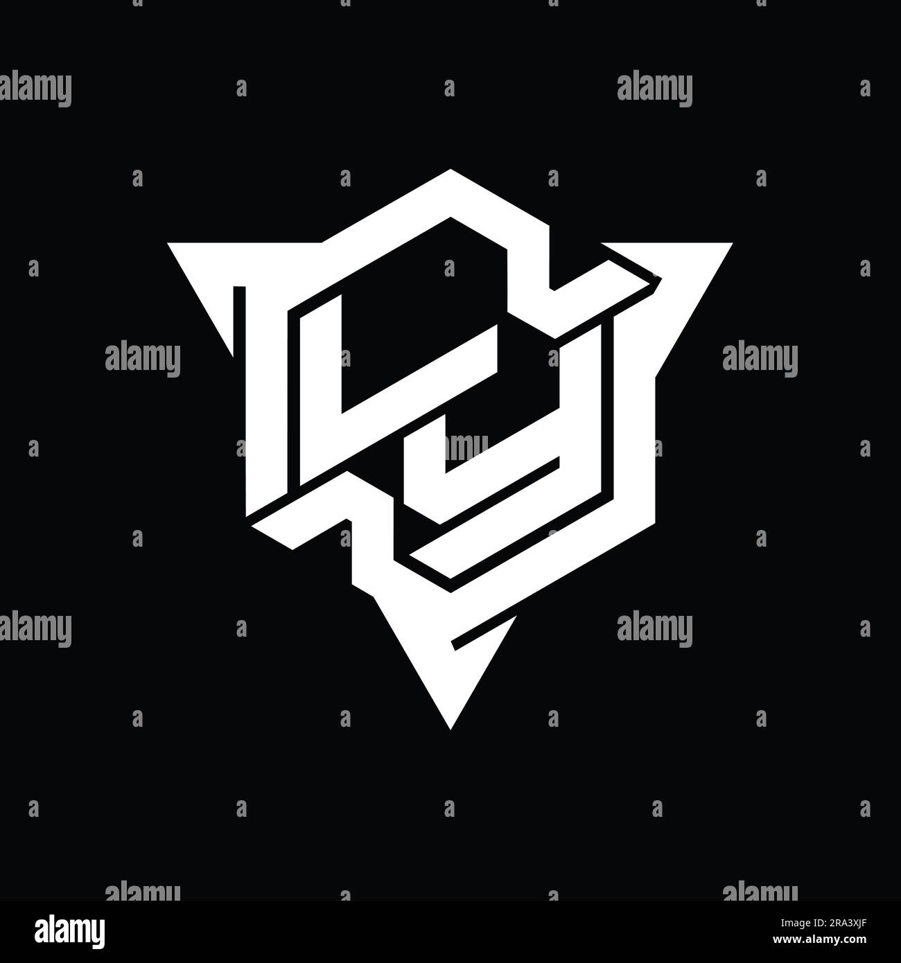 LY Letter Logo monogram hexagon shape with triangle outline gaming style design template Stock ...