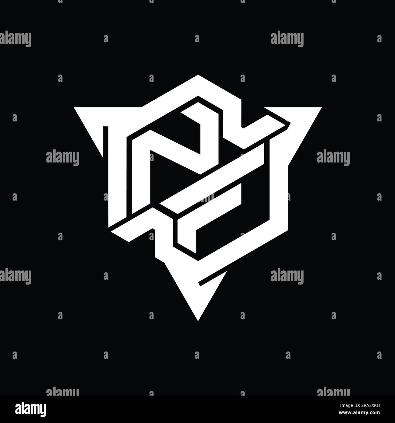 NF Letter Logo monogram hexagon shape with triangle outline gaming ...