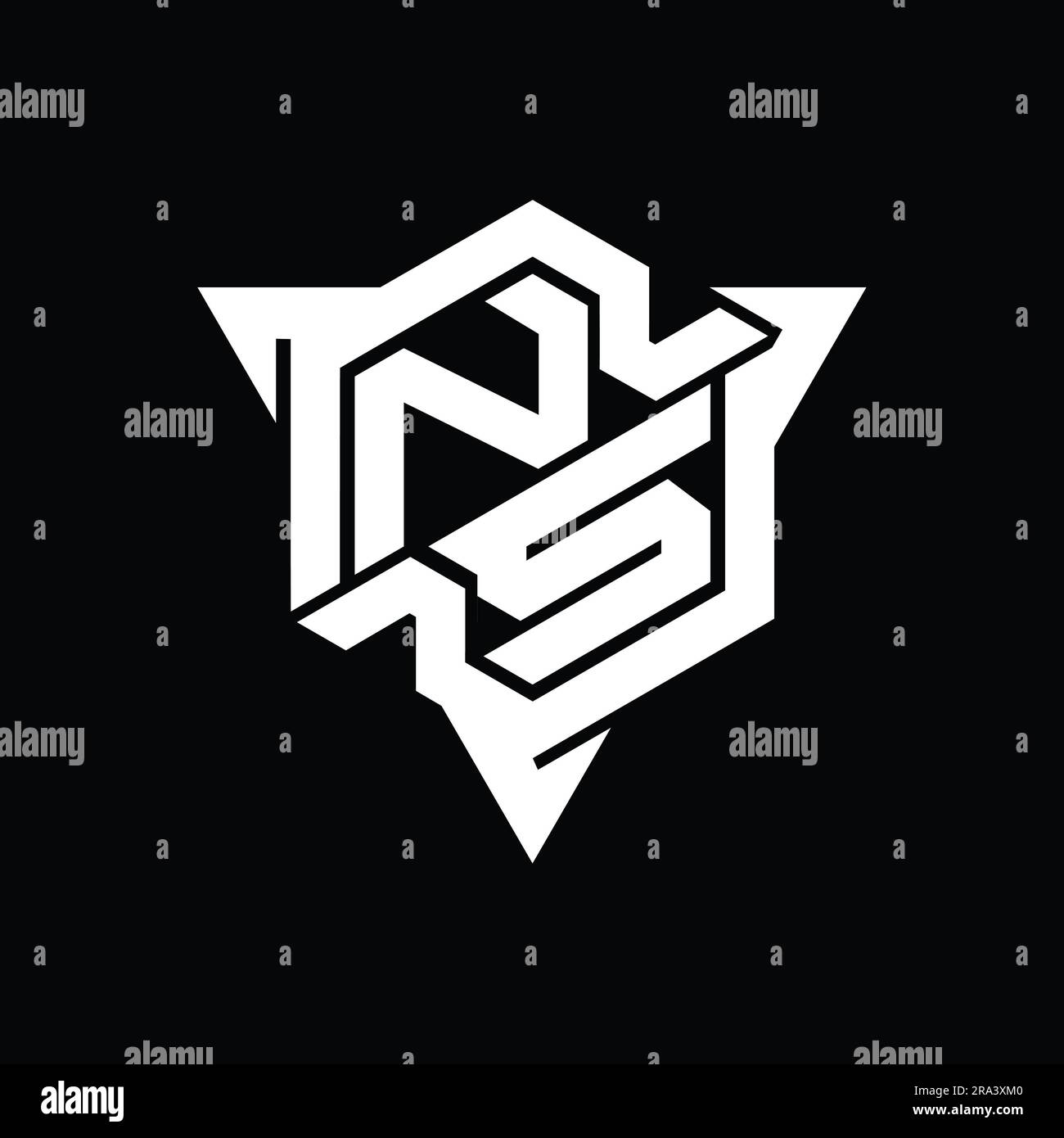 NS Letter Logo monogram hexagon shape with triangle outline gaming ...