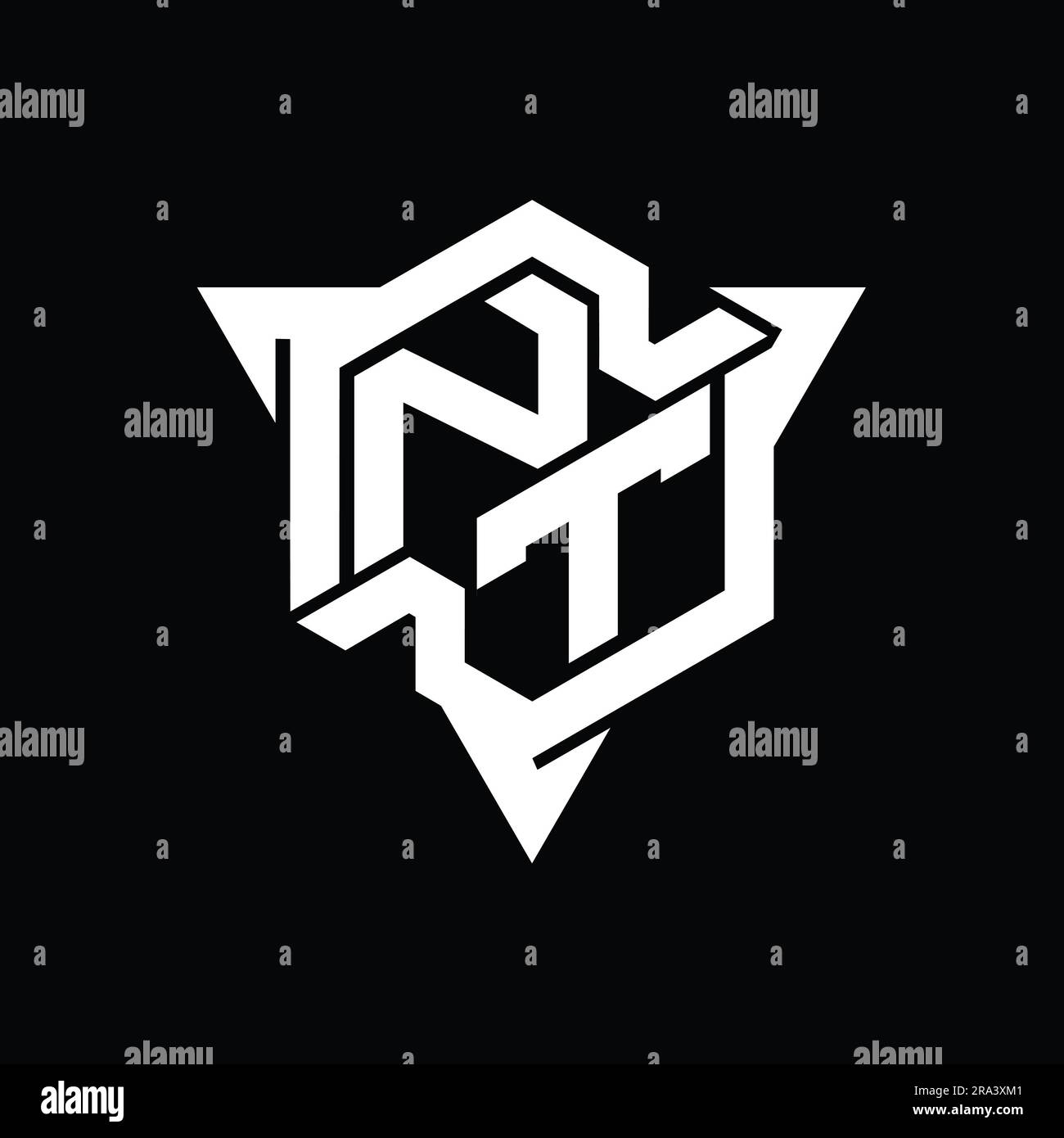 NT Letter Logo monogram hexagon shape with triangle outline gaming ...