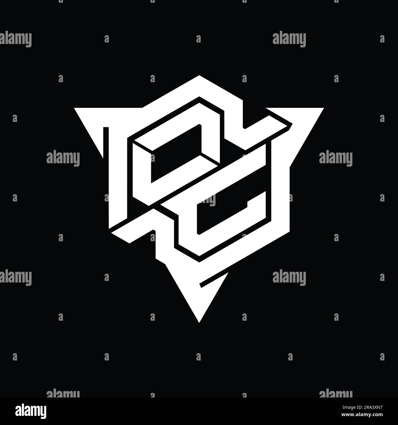 OC Letter Logo monogram hexagon shape with triangle outline gaming ...