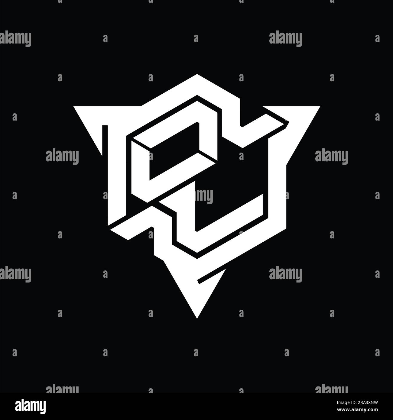 OL Letter Logo monogram hexagon shape with triangle outline gaming style design template Stock ...