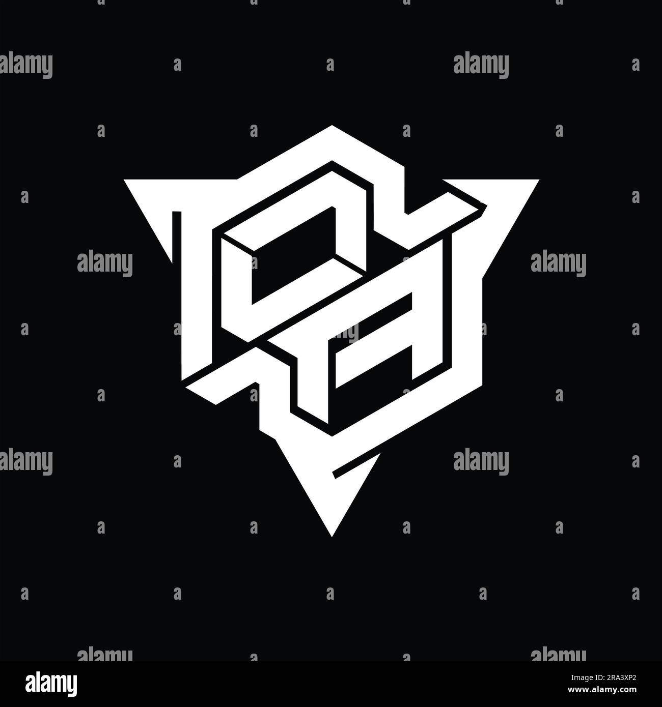 OA Letter Logo monogram hexagon shape with triangle outline gaming ...