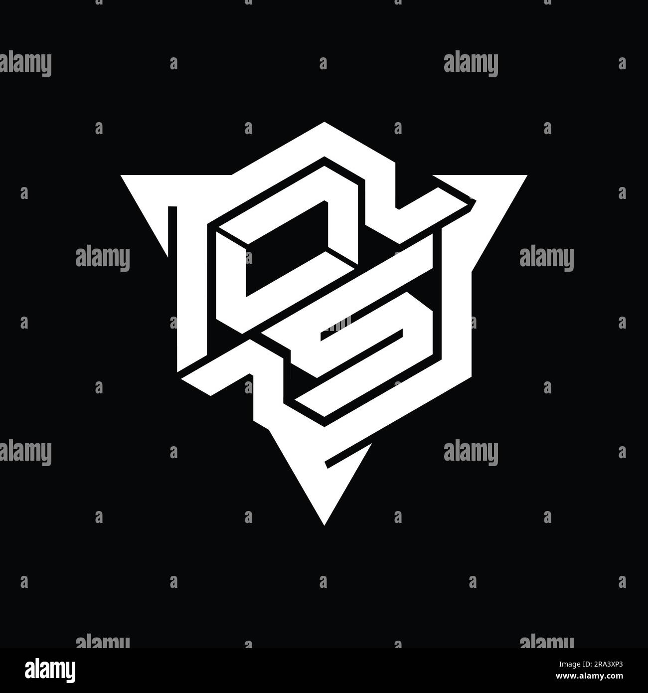 OS Letter Logo monogram hexagon shape with triangle outline gaming ...