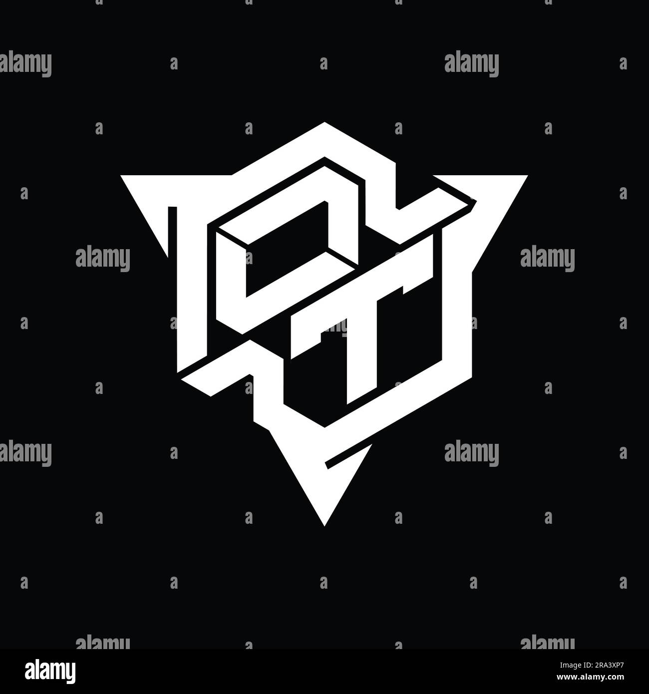 OT Letter Logo monogram hexagon shape with triangle outline gaming style design template Stock ...