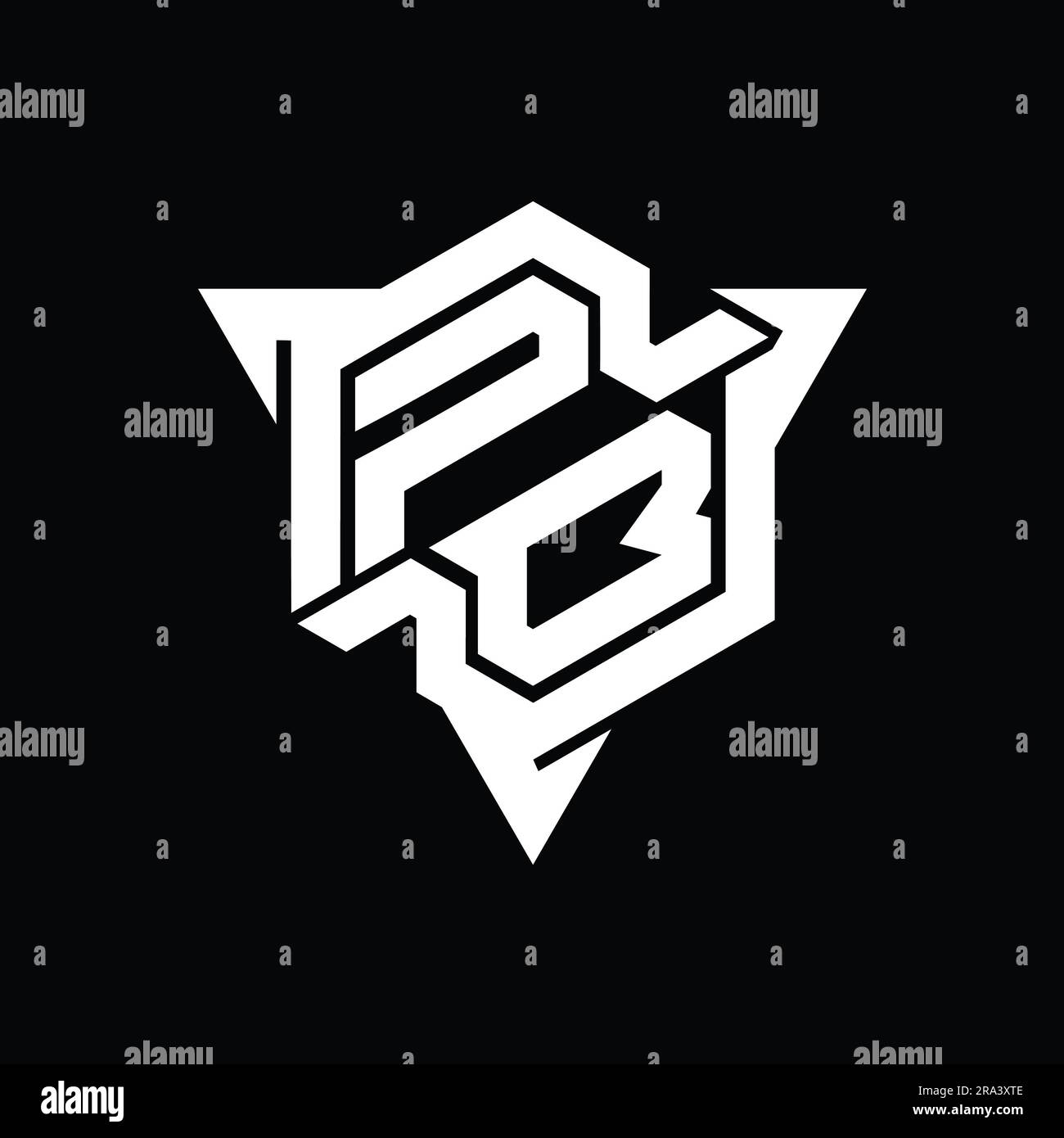 PB Letter Logo monogram hexagon shape with triangle outline gaming ...