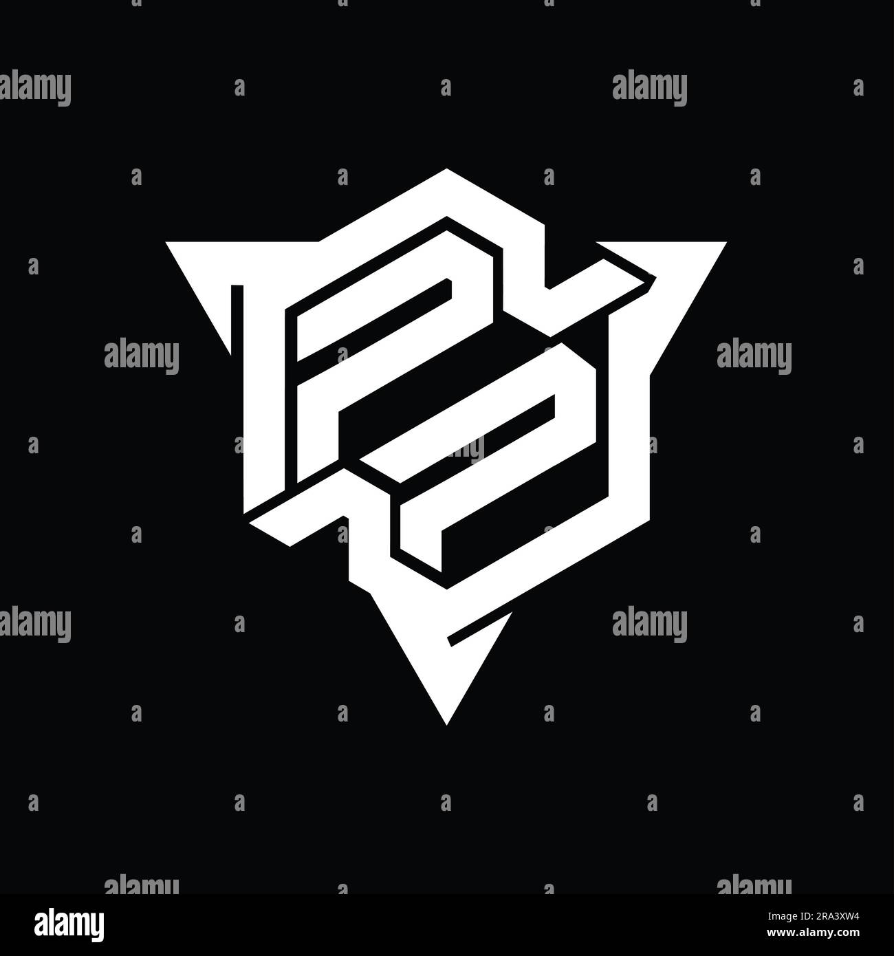 PP Letter Logo monogram hexagon shape with triangle outline gaming ...