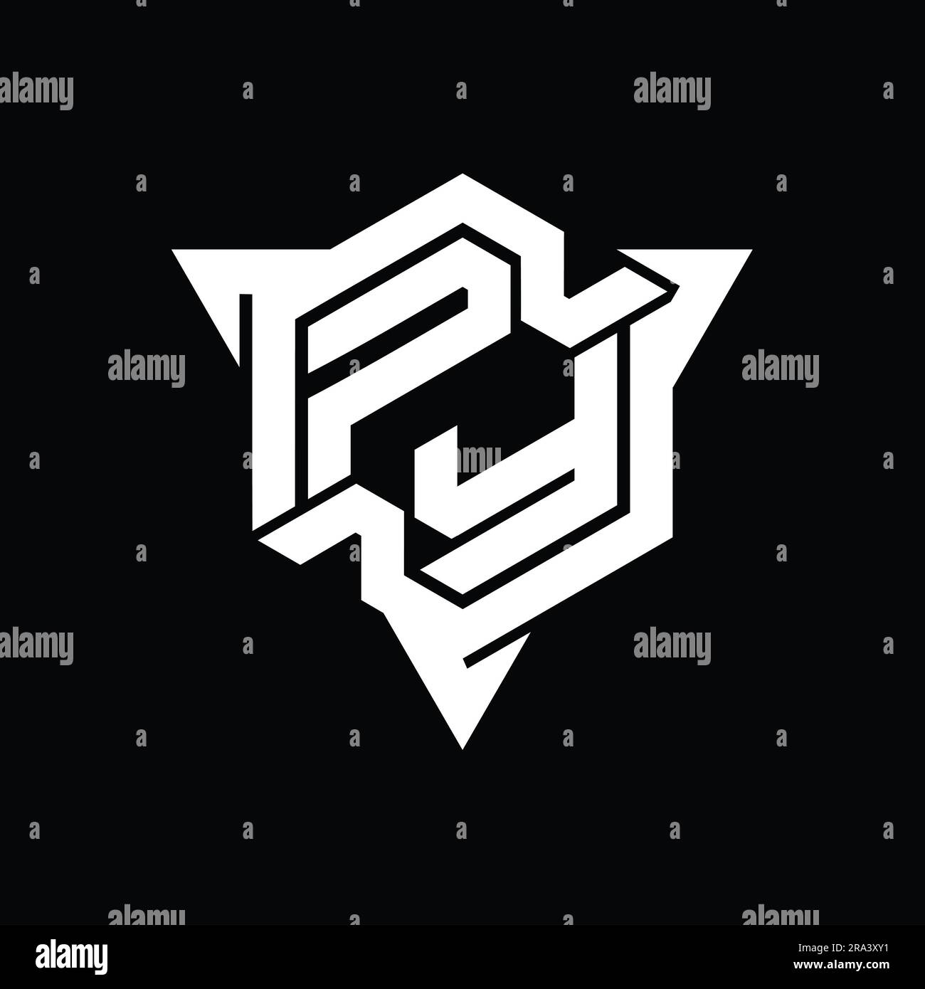 PY Letter Logo monogram hexagon shape with triangle outline gaming ...