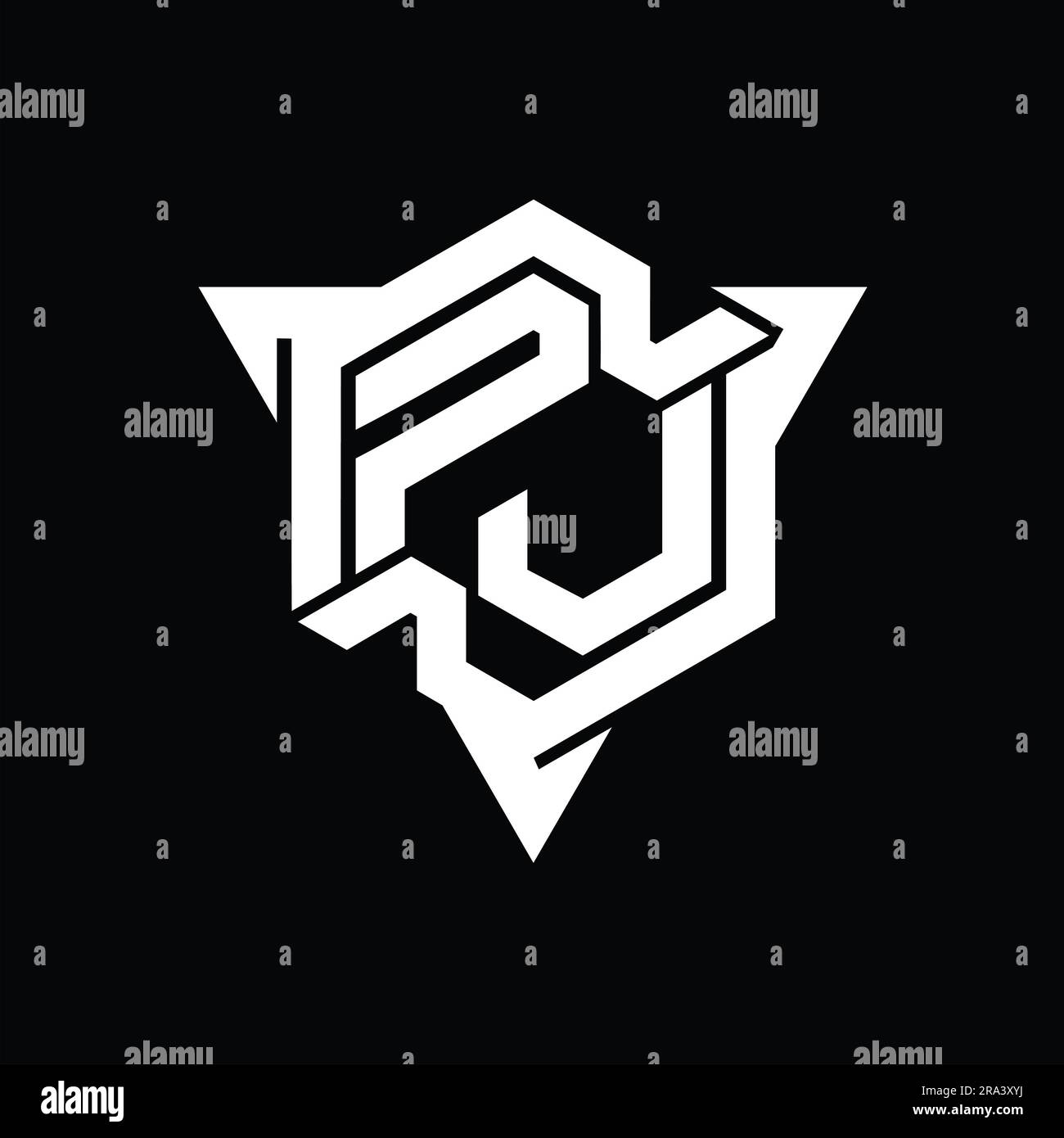 PV Letter Logo monogram hexagon shape with triangle outline gaming ...