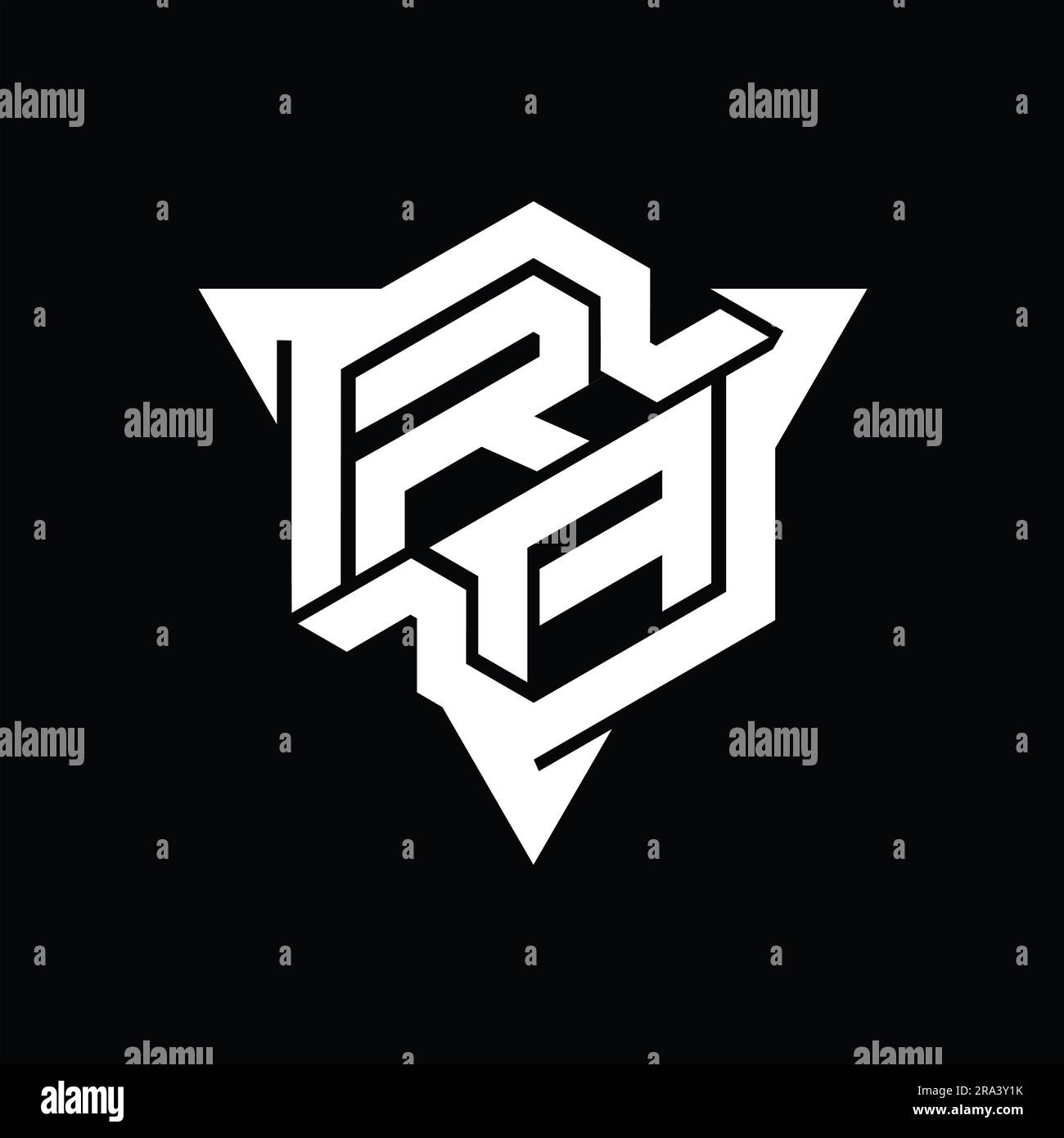 RA Letter Logo monogram hexagon shape with triangle outline gaming ...