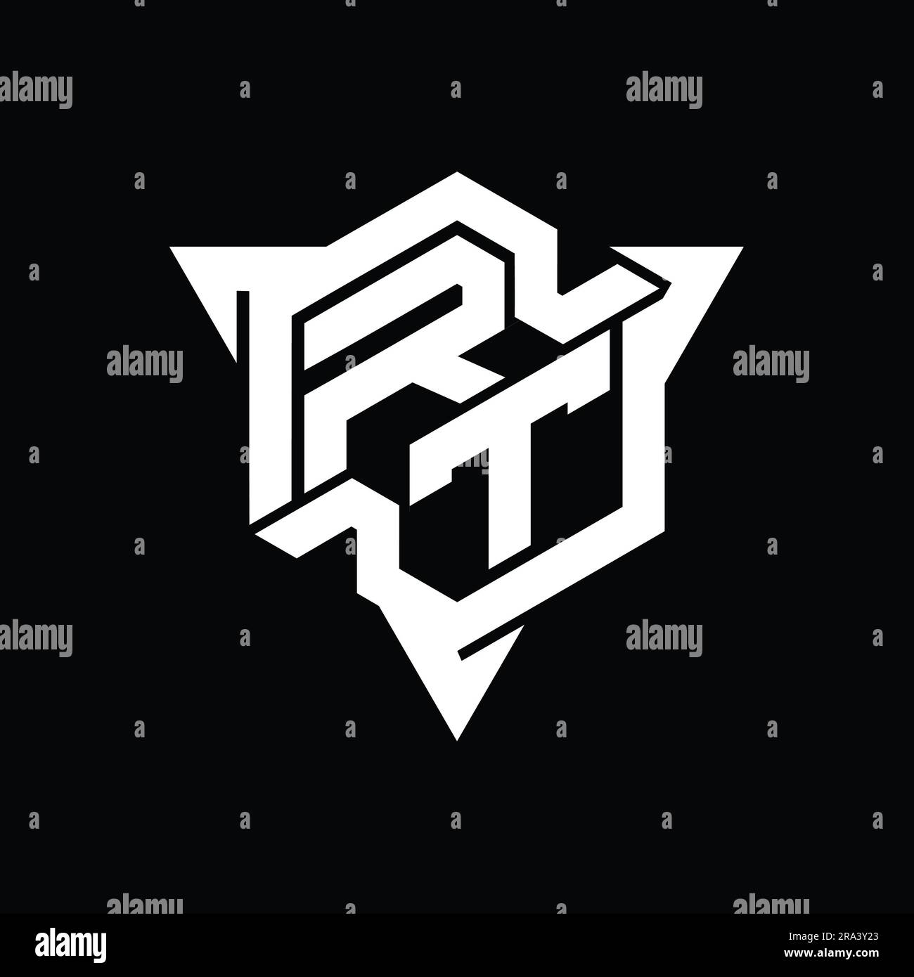 RT Letter Logo monogram hexagon shape with triangle outline gaming style design template Stock ...