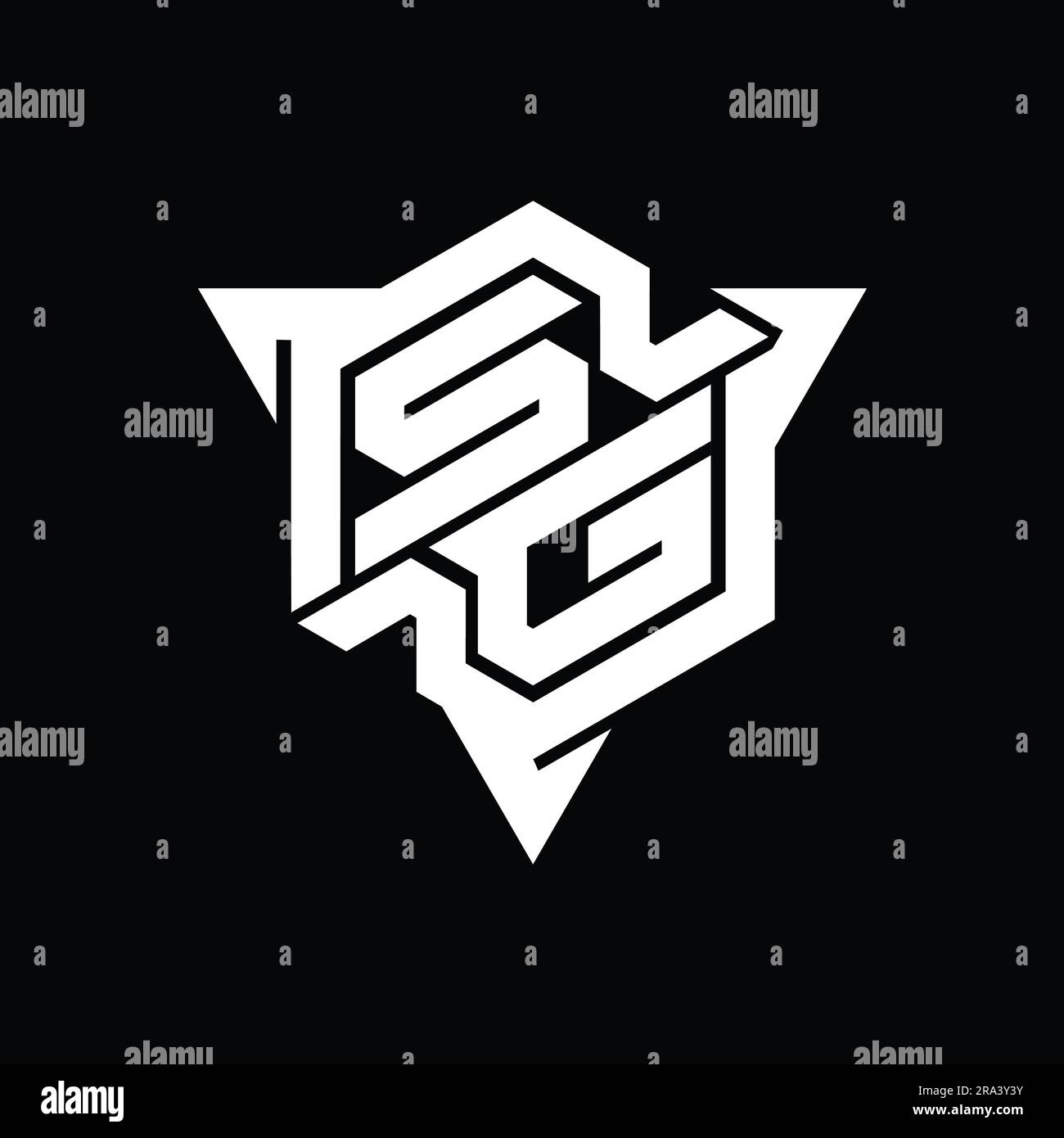 SG Letter Logo monogram hexagon shape with triangle outline gaming style design template Stock ...