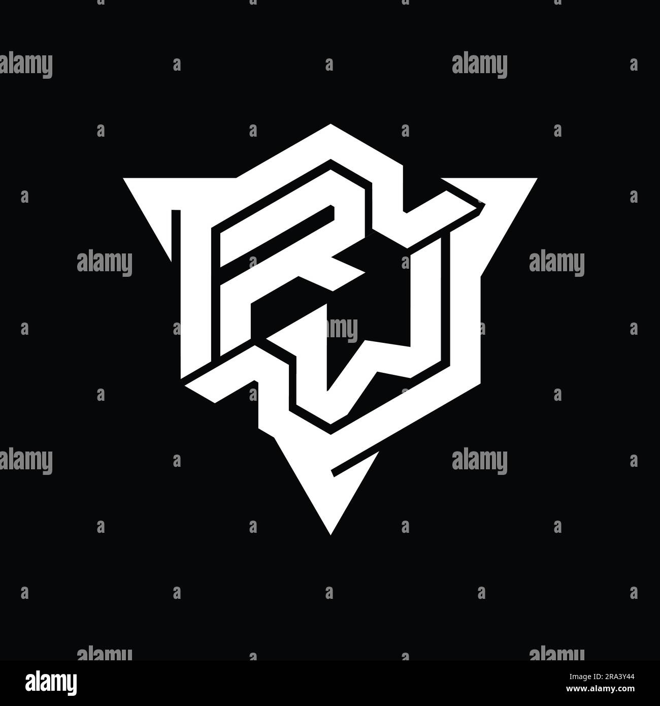 RW Letter Logo monogram hexagon shape with triangle outline gaming ...
