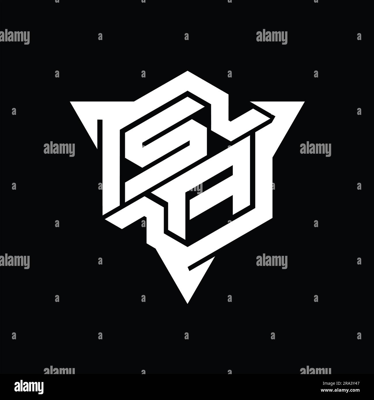 SA Letter Logo monogram hexagon shape with triangle outline gaming ...