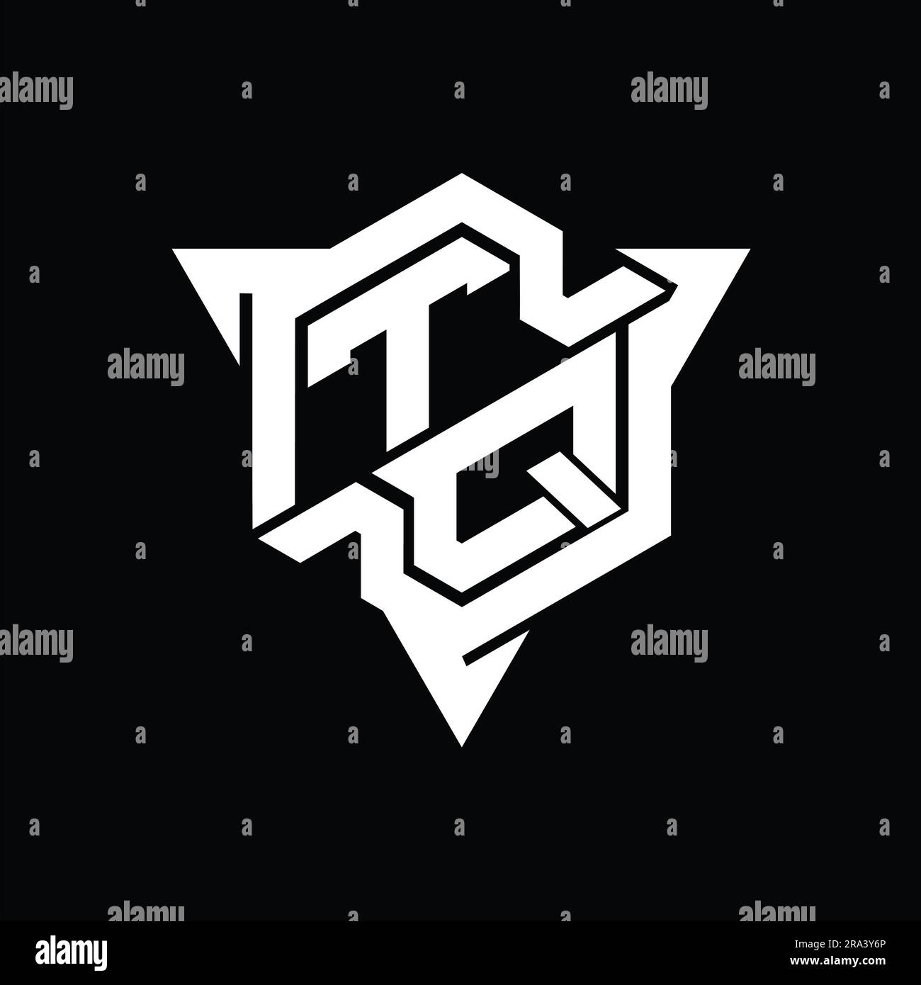 TQ Letter Logo monogram hexagon shape with triangle outline gaming ...