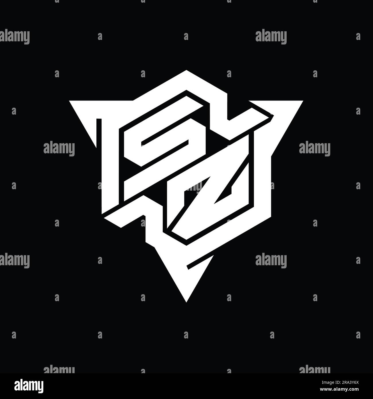 SZ Letter Logo monogram hexagon shape with triangle outline gaming style design template Stock ...