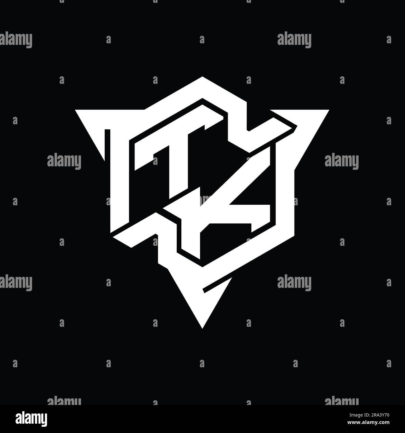 TK Letter Logo monogram hexagon shape with triangle outline gaming ...