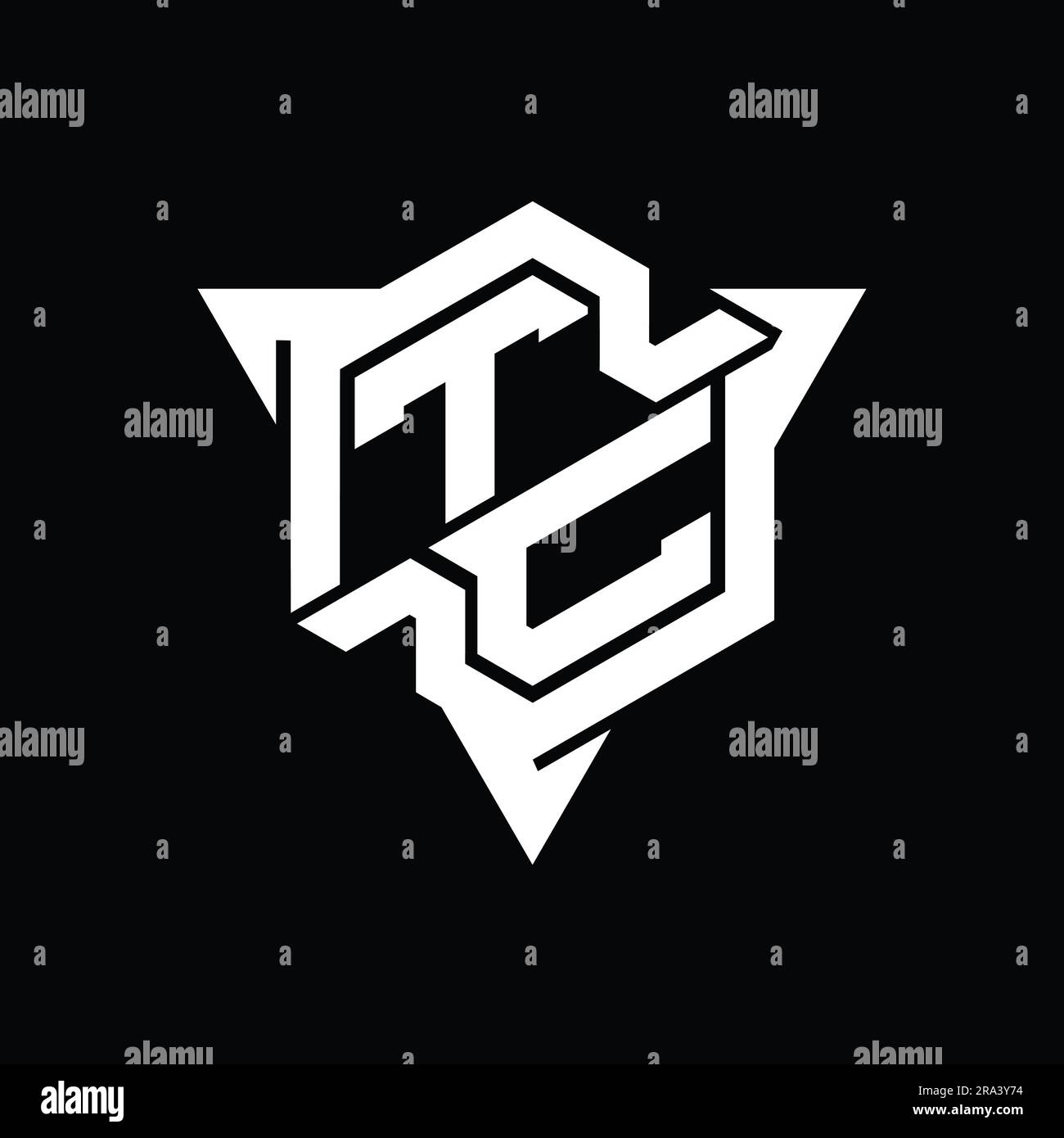 TC Letter Logo monogram hexagon shape with triangle outline gaming ...