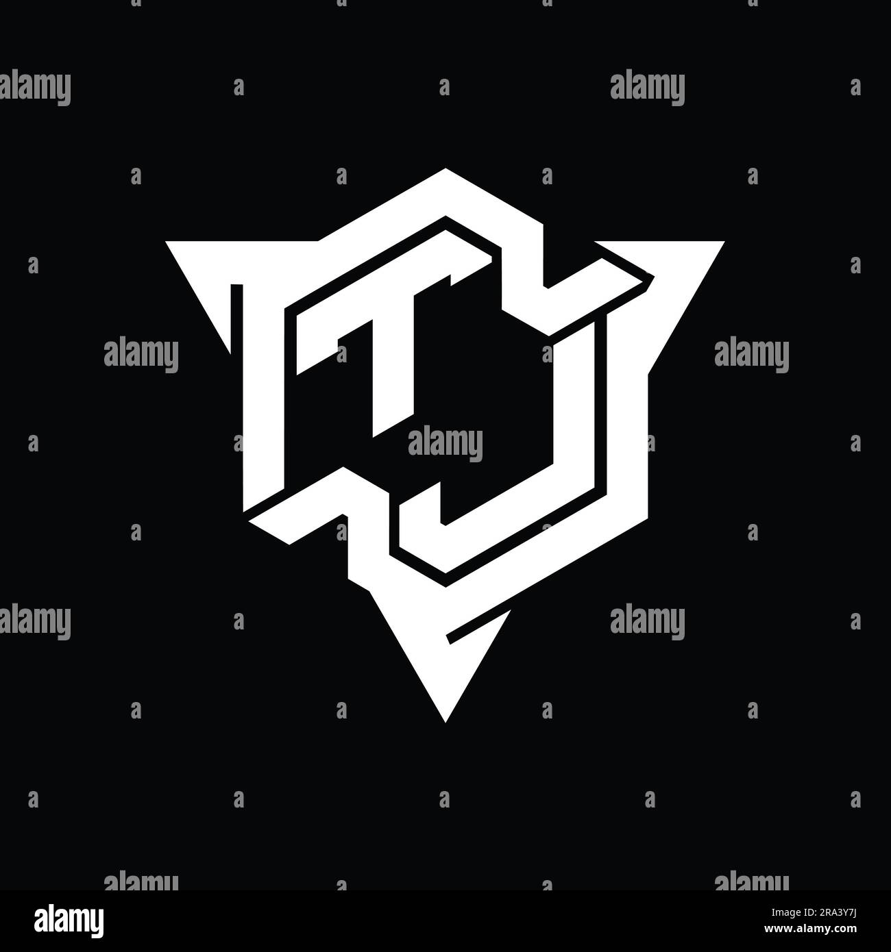 TJ Letter Logo monogram hexagon shape with triangle outline gaming style design template Stock ...
