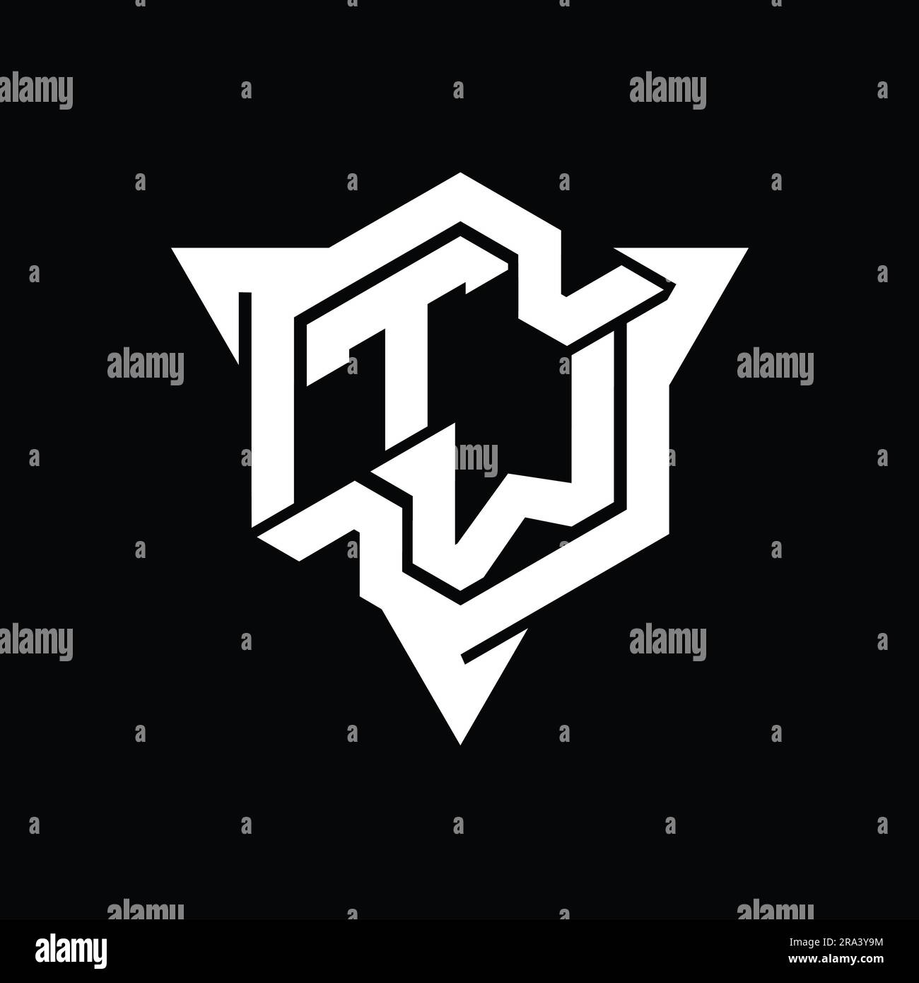 TW Letter Logo monogram hexagon shape with triangle outline gaming ...