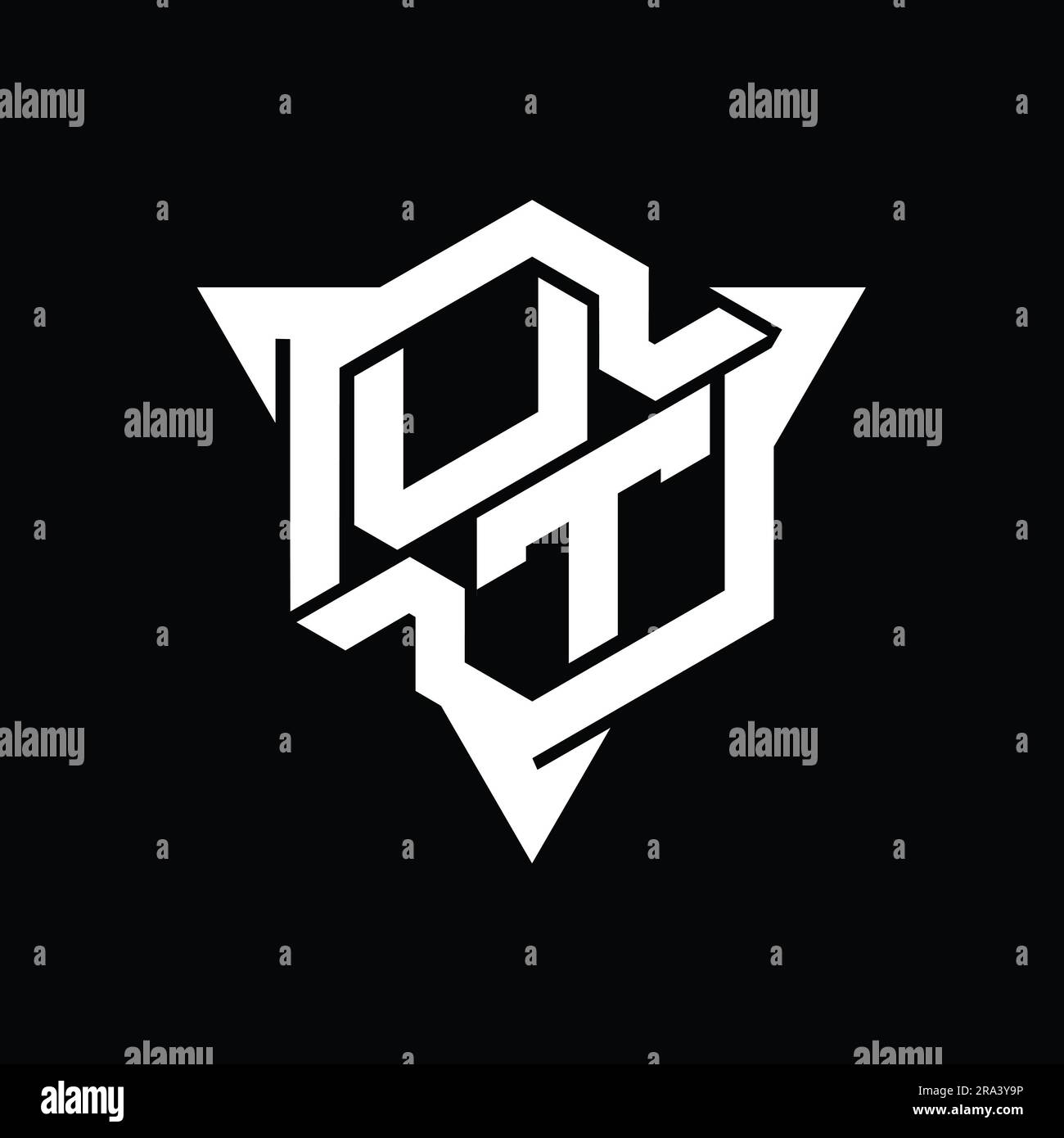 UT Letter Logo monogram hexagon shape with triangle outline gaming ...