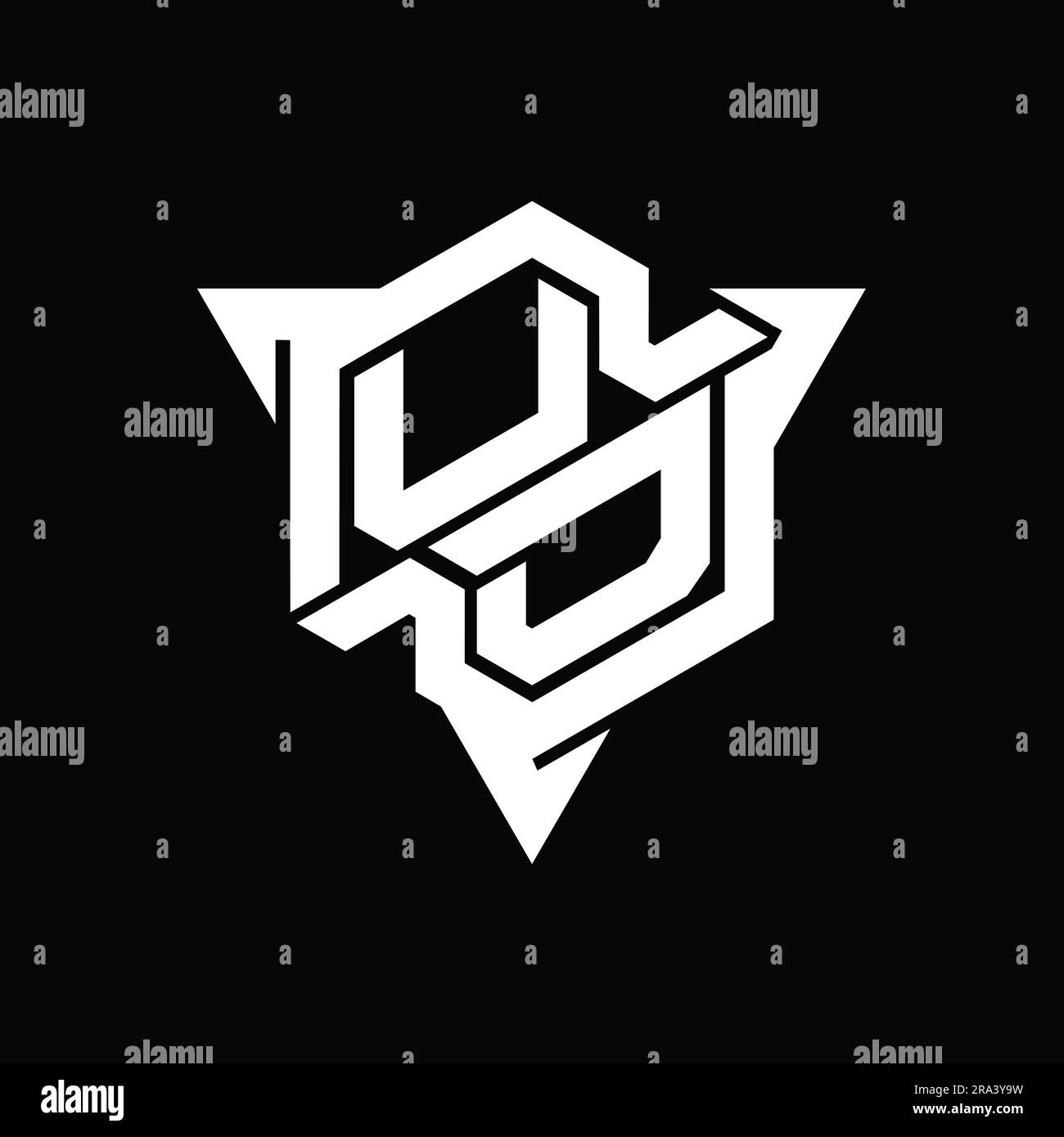 UD Letter Logo monogram hexagon shape with triangle outline gaming style design template Stock ...