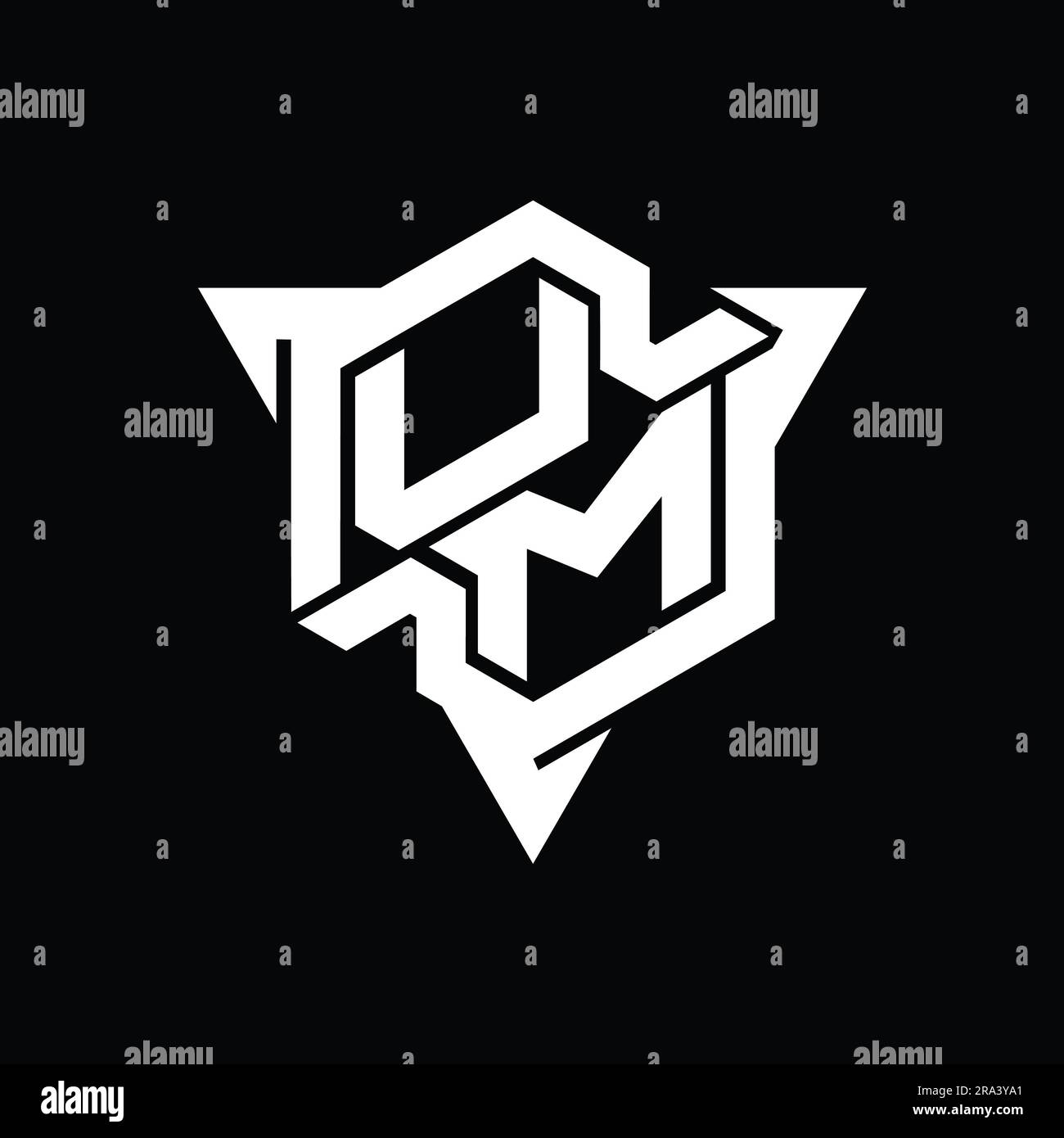 UM Letter Logo monogram hexagon shape with triangle outline gaming ...