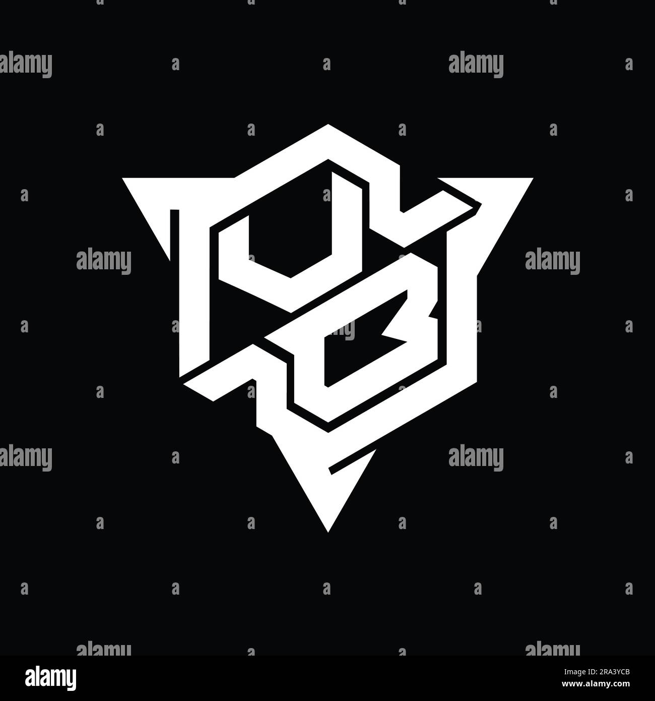 VB Letter Logo monogram hexagon shape with triangle outline gaming style design template Stock ...