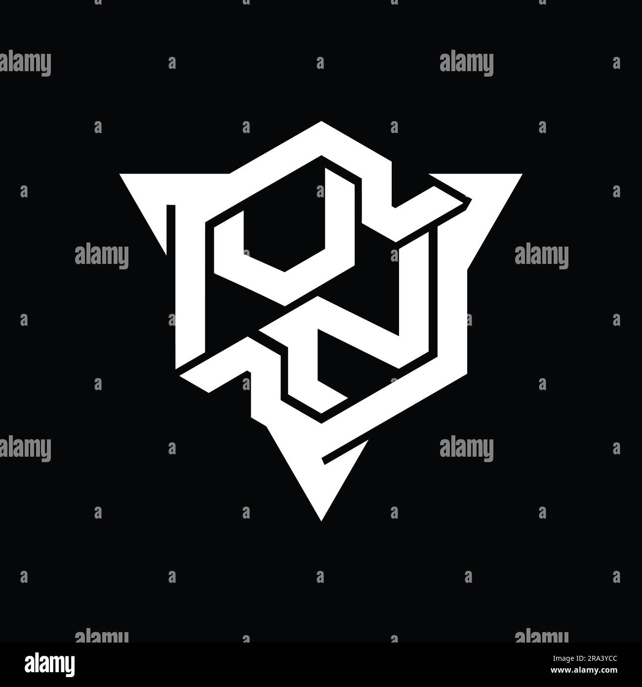 VN Letter Logo monogram hexagon shape with triangle outline gaming ...