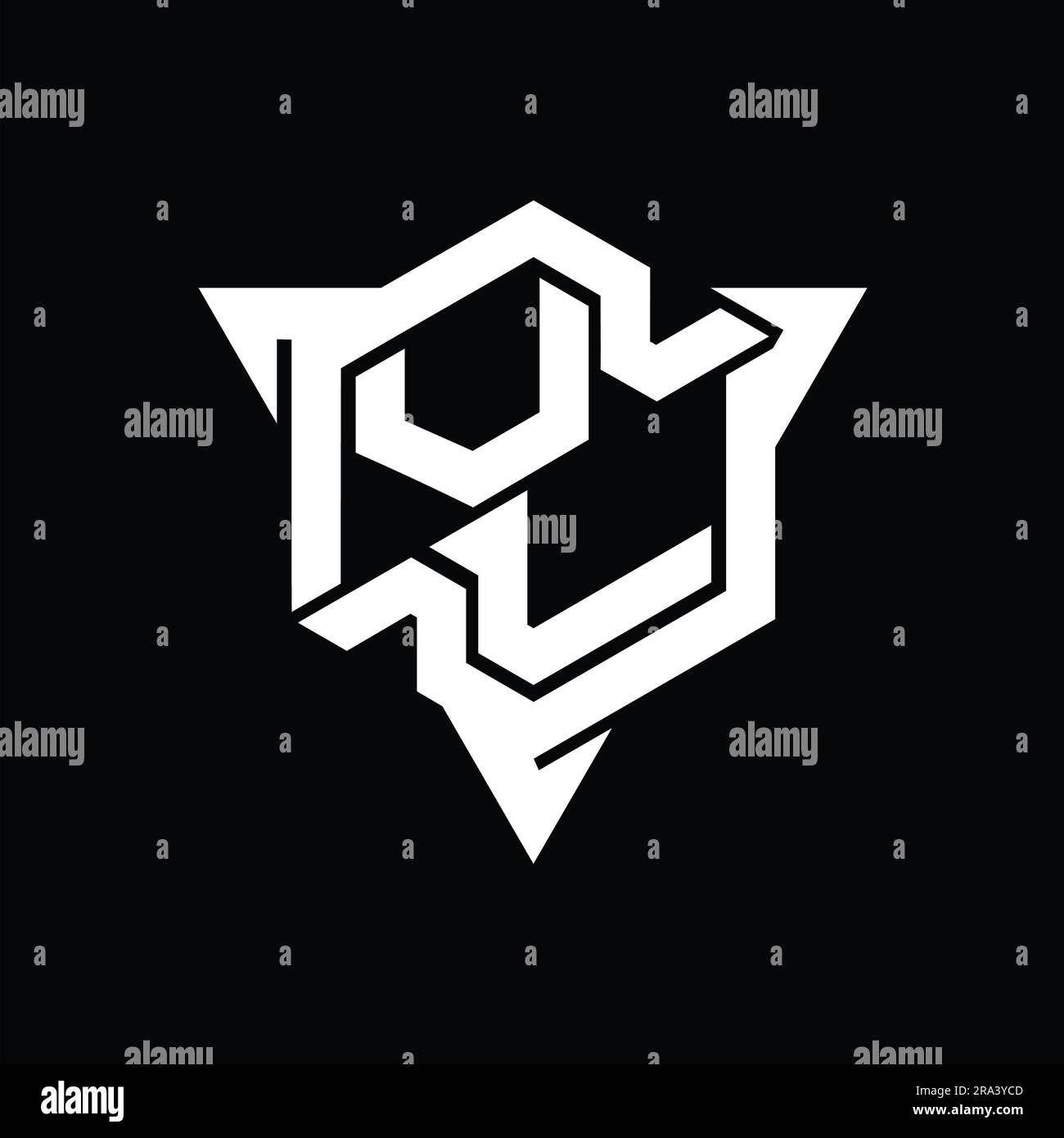 VL Letter Logo monogram hexagon shape with triangle outline gaming style design template Stock ...