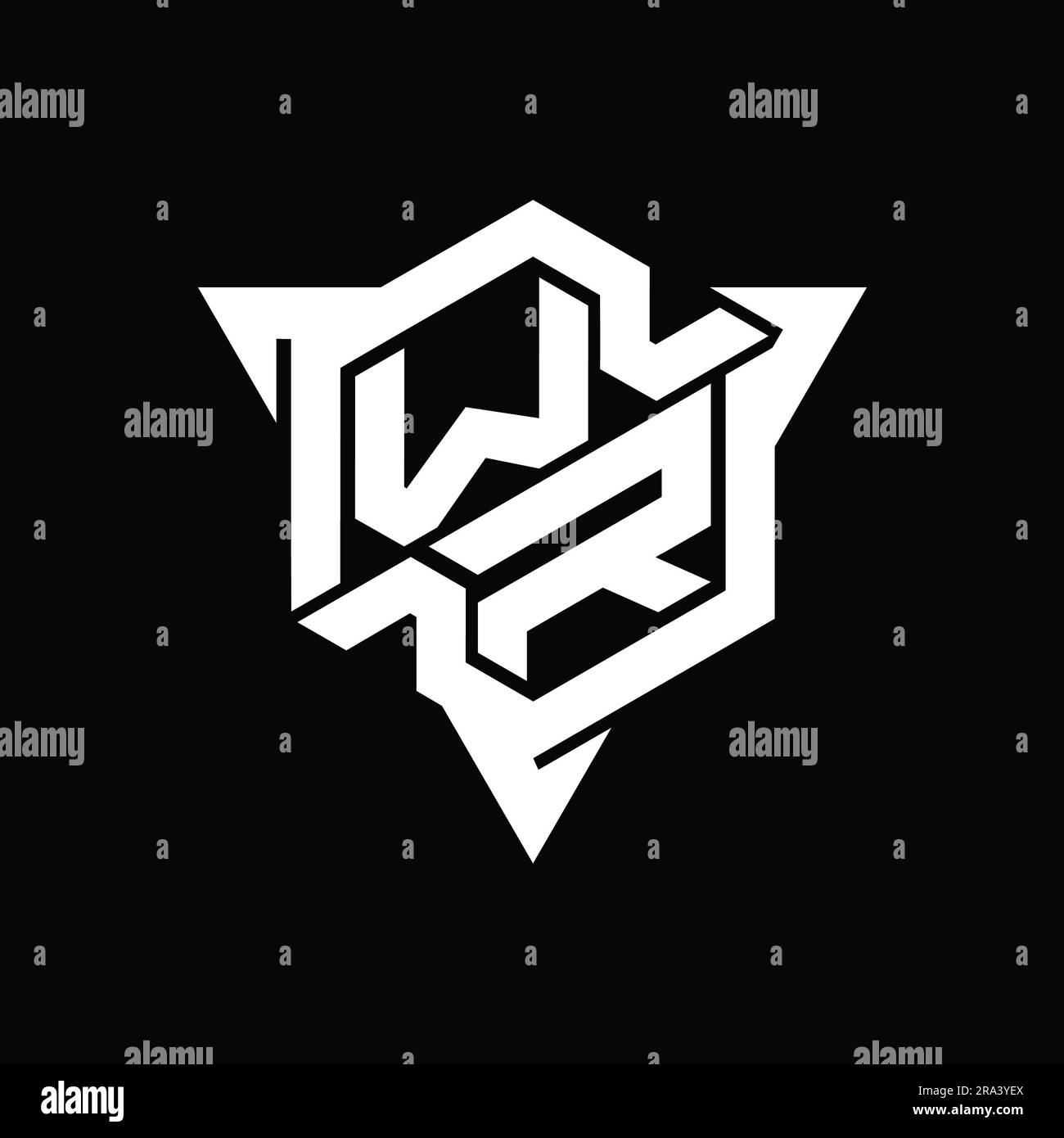 WR Letter Logo monogram hexagon shape with triangle outline gaming ...