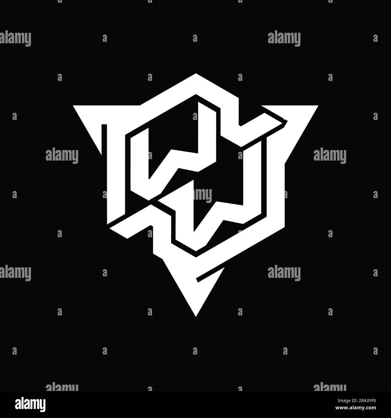 WW Letter Logo monogram hexagon shape with triangle outline gaming style design template Stock ...