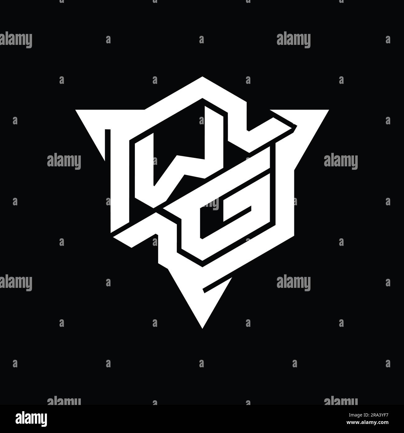 WG Letter Logo monogram hexagon shape with triangle outline gaming ...