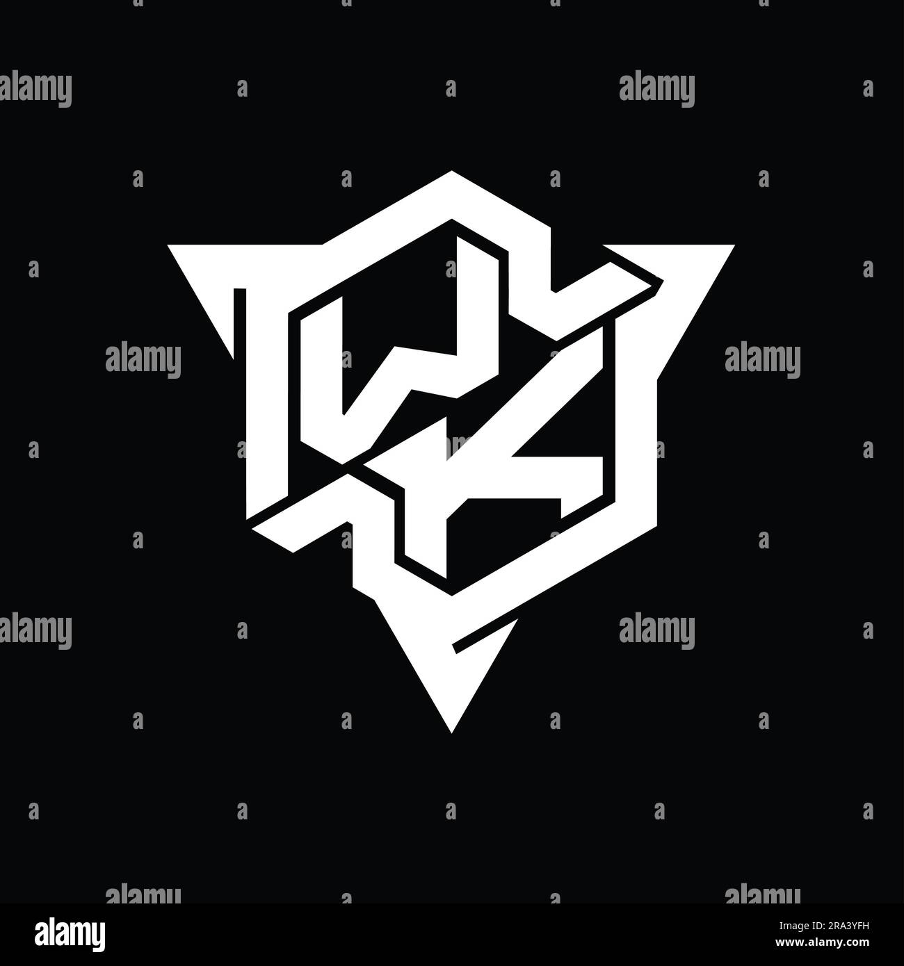 WK Letter Logo monogram hexagon shape with triangle outline gaming ... WK Letter Logo monogram hexagon shape with triangle outline gaming ...